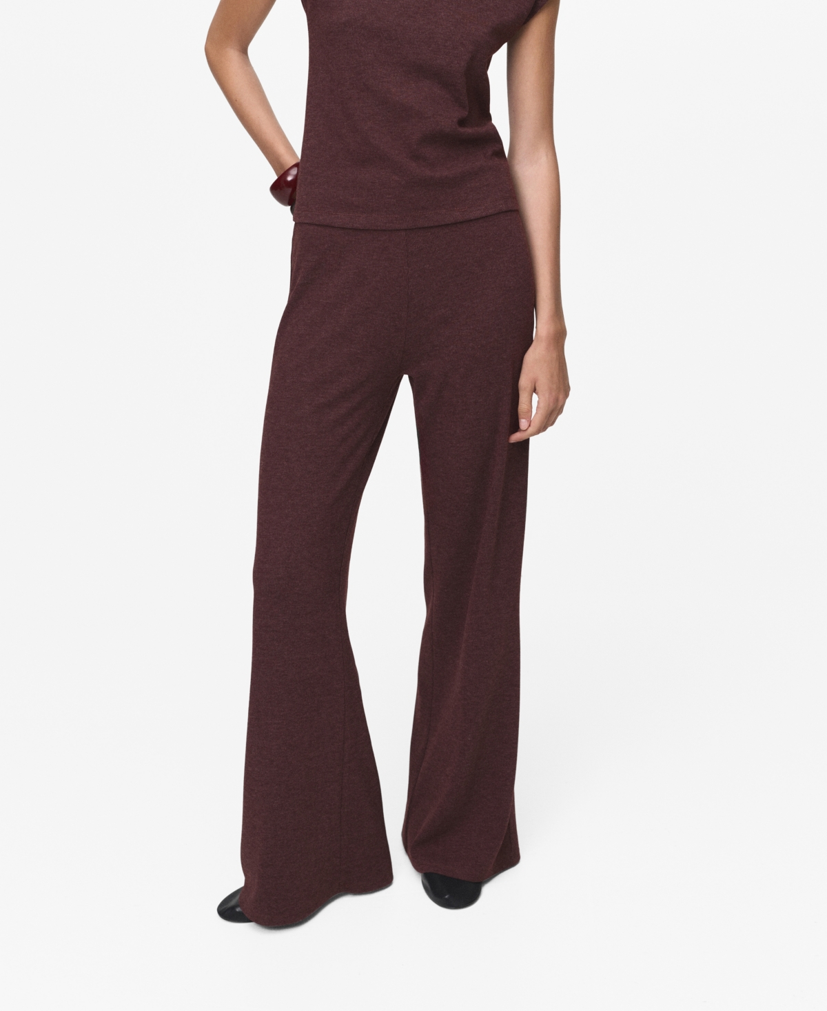 Click here for Mango Womens Elastic Waistband Knitted Pants - Bur... prices