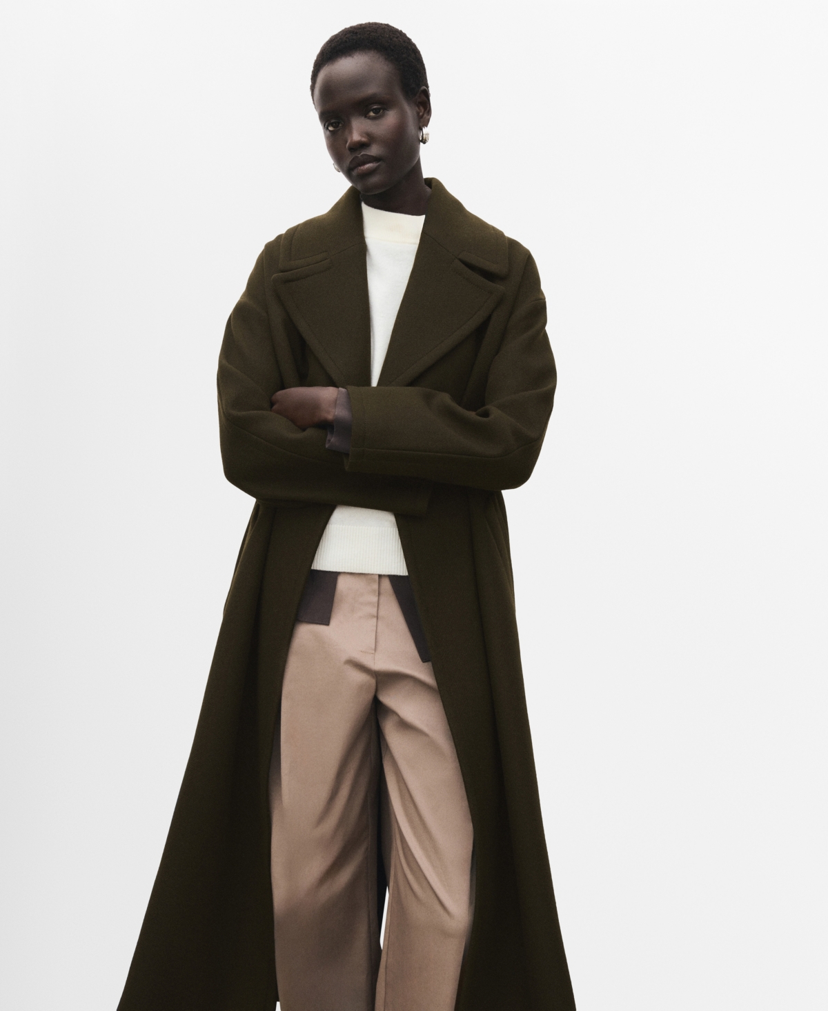 Click here for Mango Womens Belted Virgin Wool Coat - Khaki prices