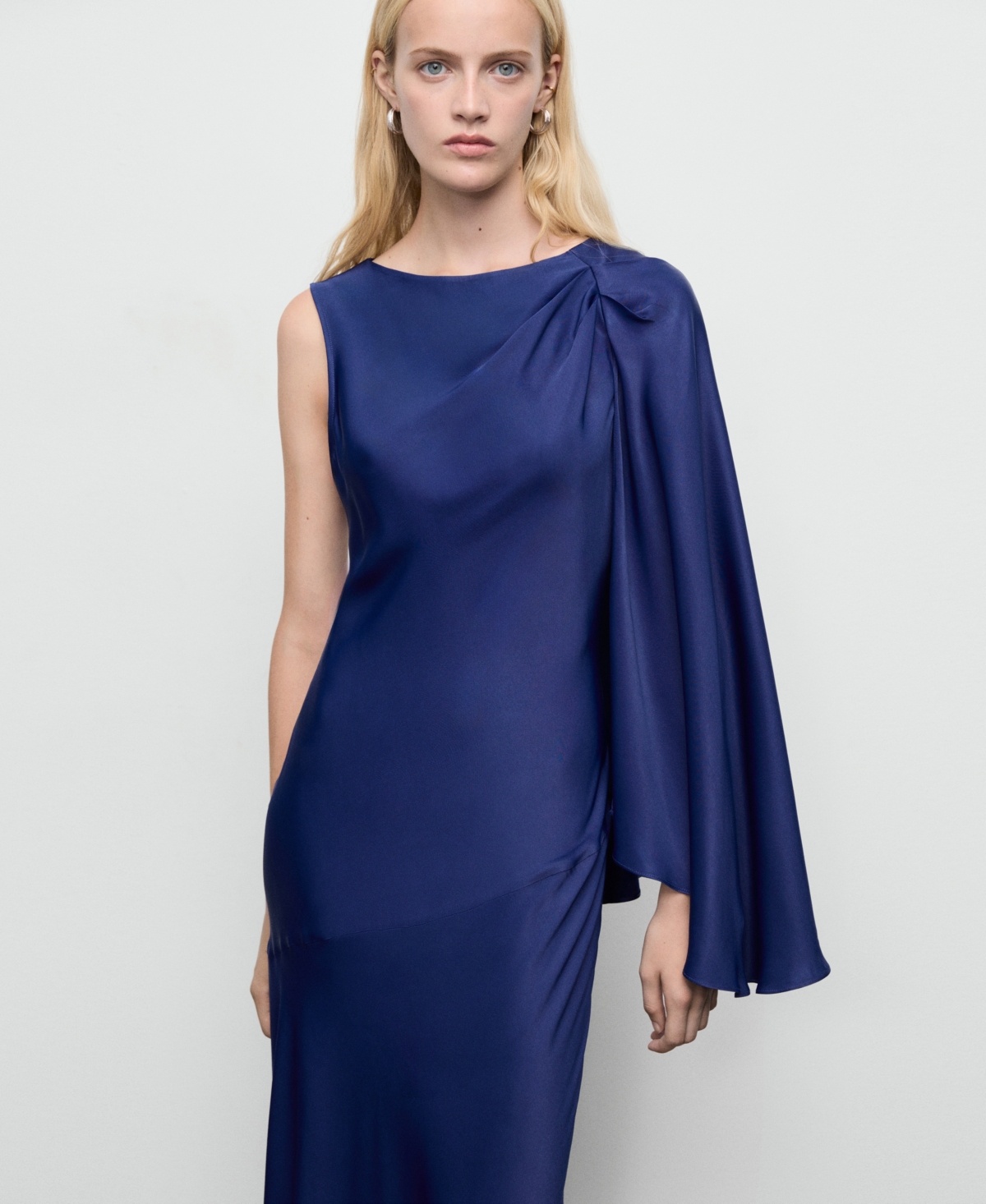 Click here for Mango Womens Asymmetrical Satin Dress - Navy prices