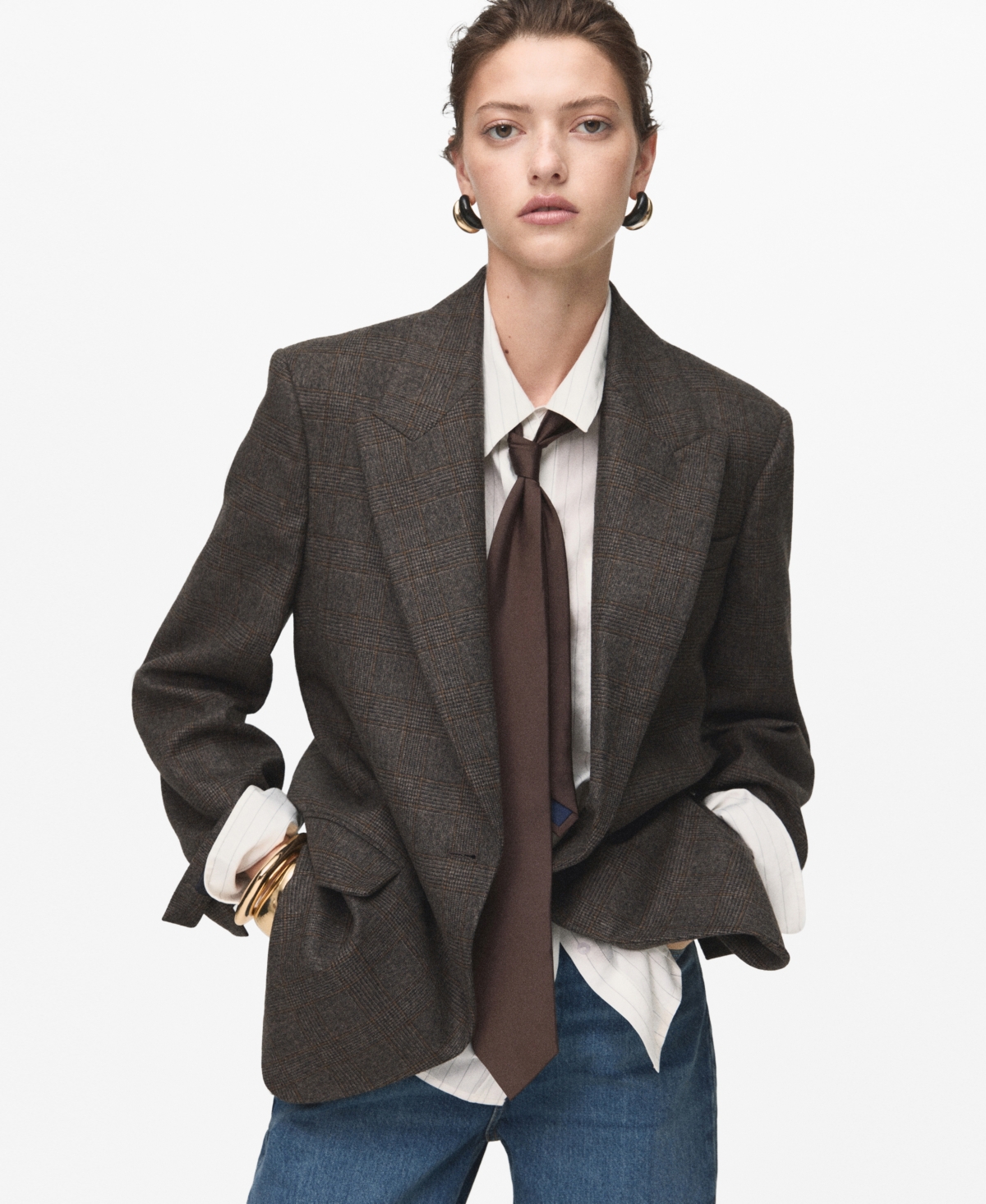 Click here for Mango Womens Wool Suit Jacket - Brown prices
