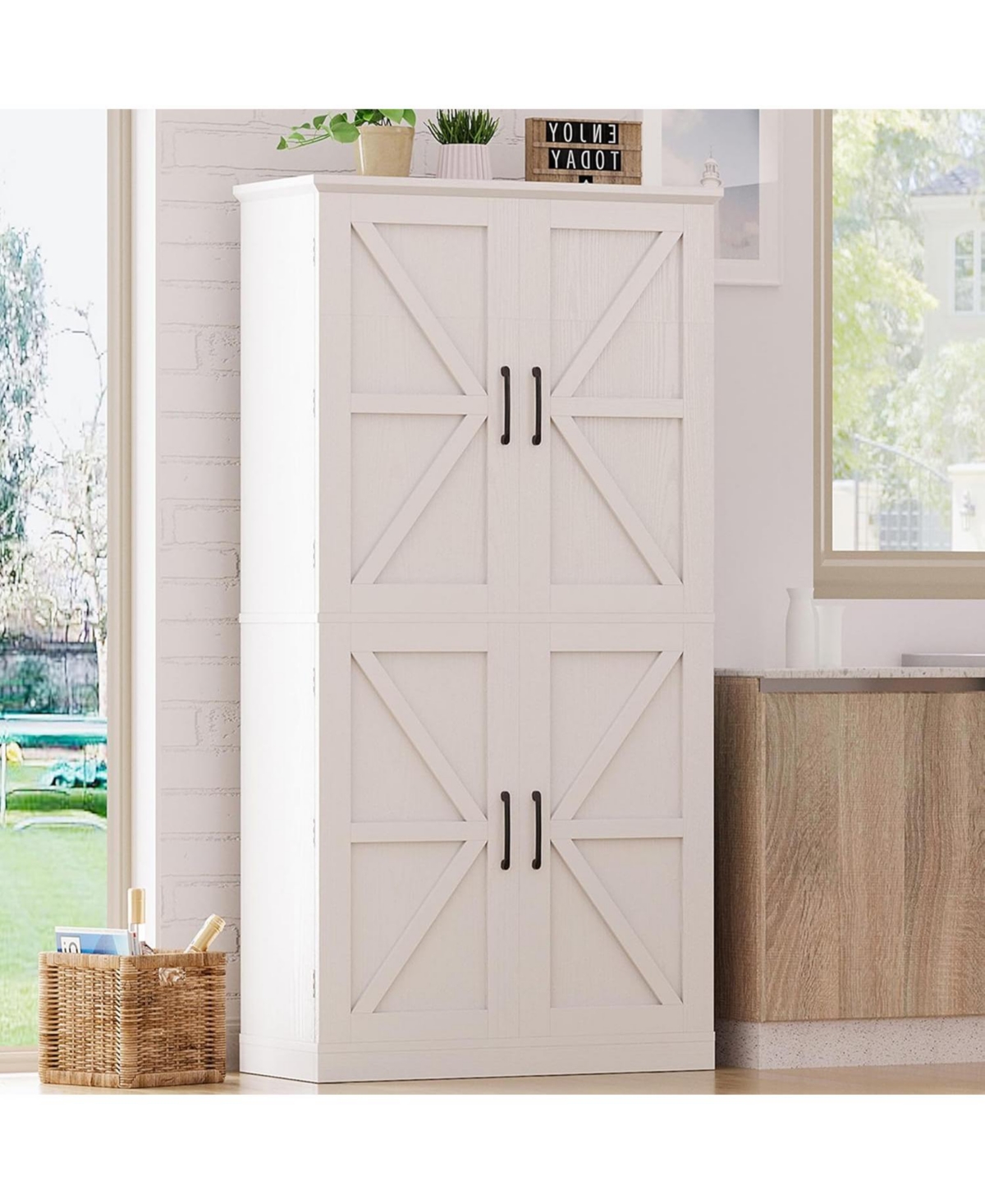 Click here for Kitchen Pantry Storage Cabinet 72.8 H  4 Barn Door... prices