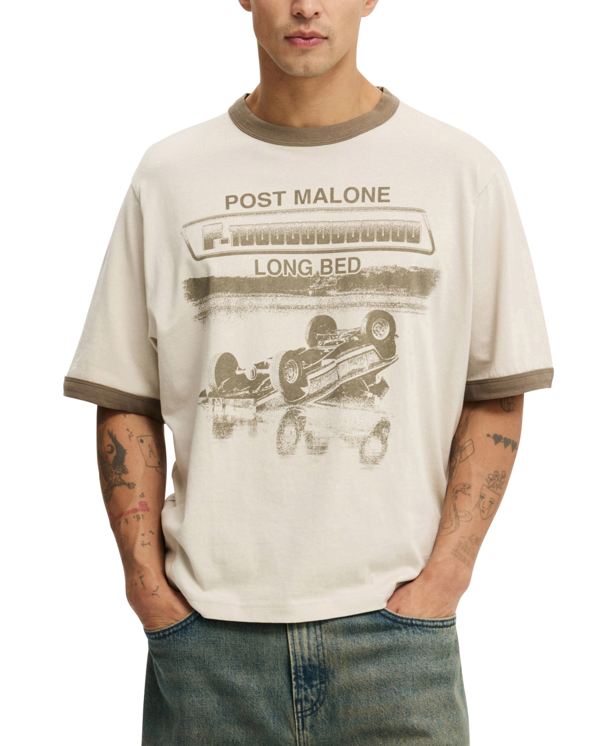 Click here for Cotton On Mens Cropped Fit Music T-Shirt - Tan prices
