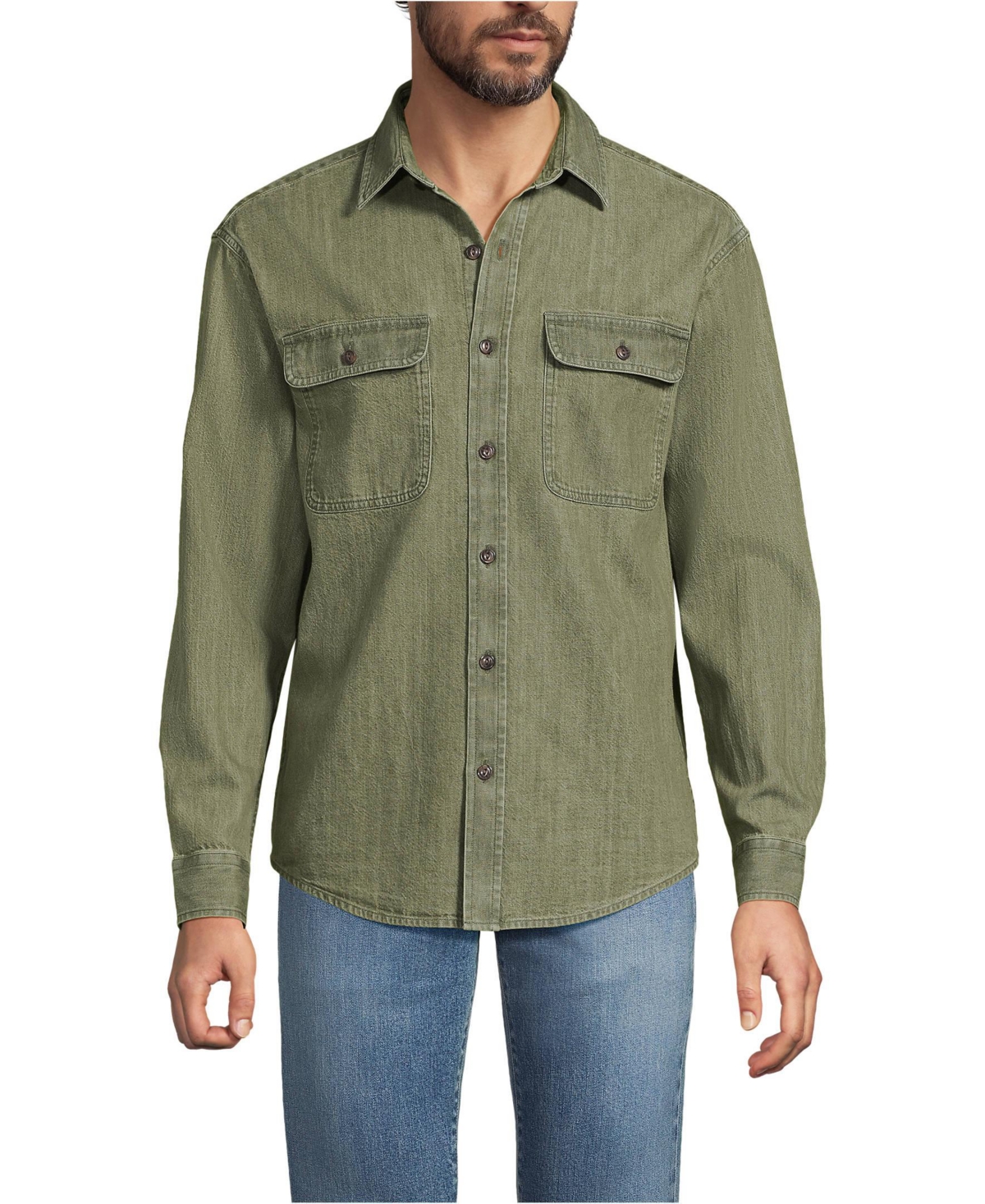 Click here for Lands End Mens Long Sleeve Indigo Work Shirt - Was... prices
