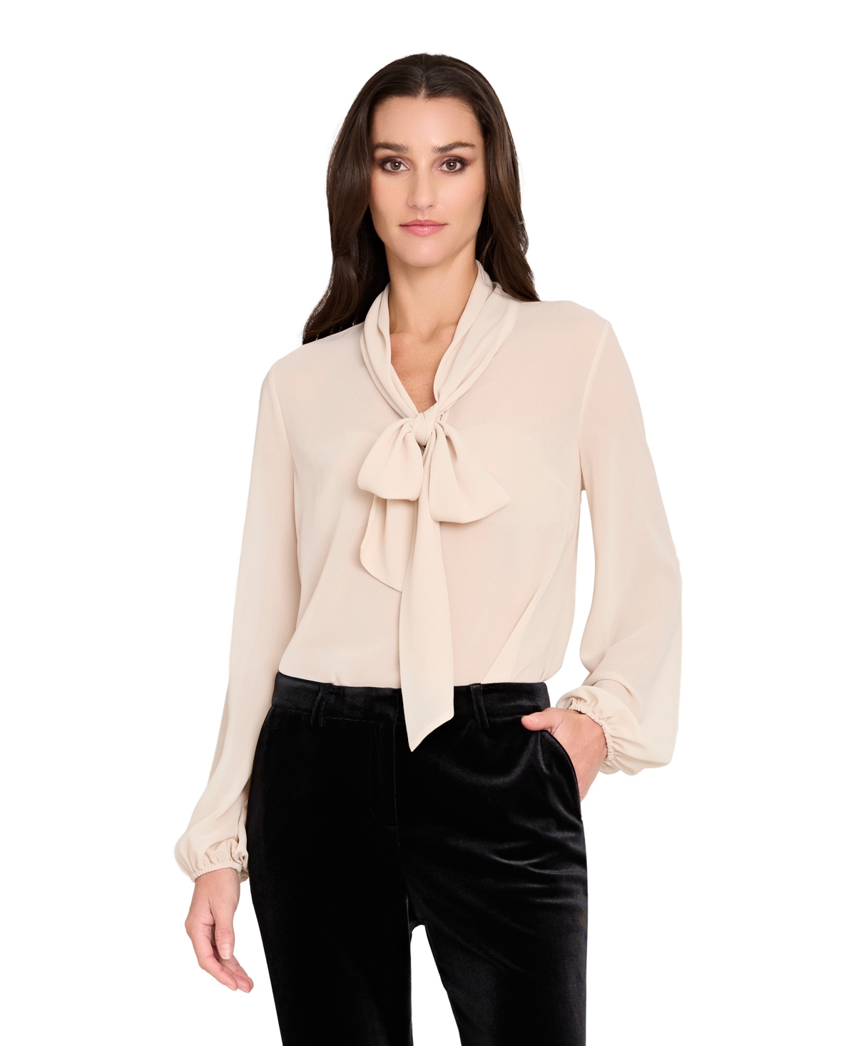 Click here for Tahari Asl Womens Long-Sleeve Bow Neck Blouse - Cr... prices