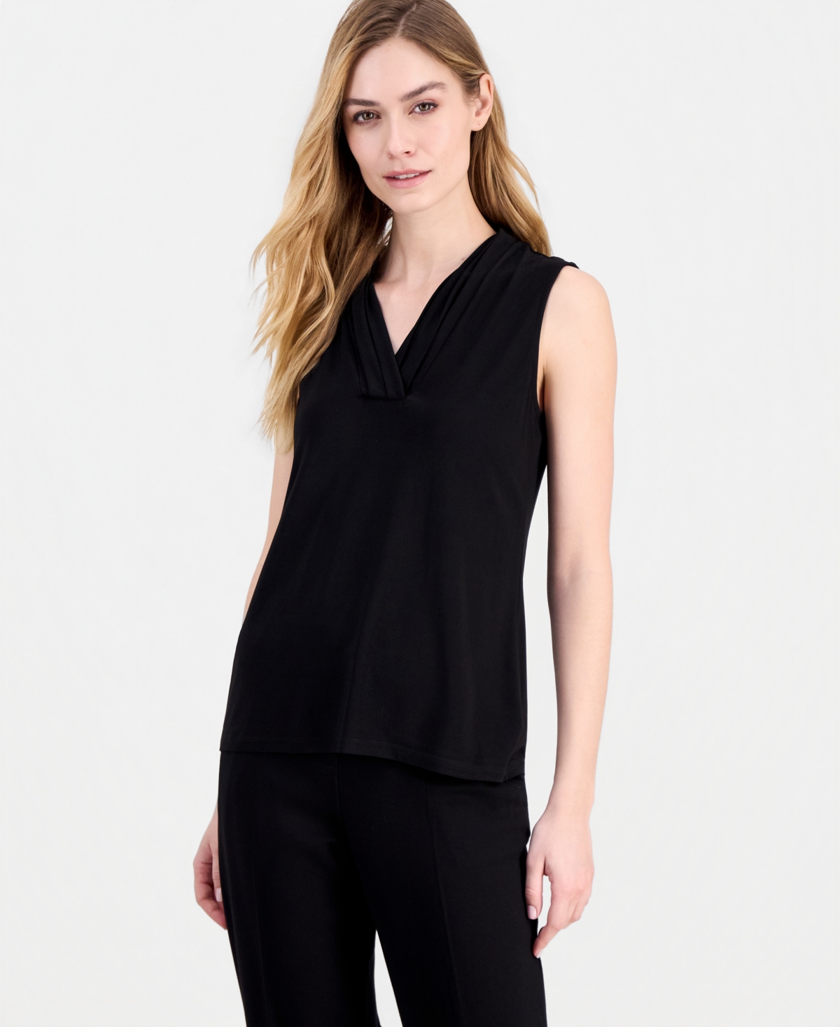 Click here for Anne Klein Womens Sleeveless Pleated V-Neck Shell... prices