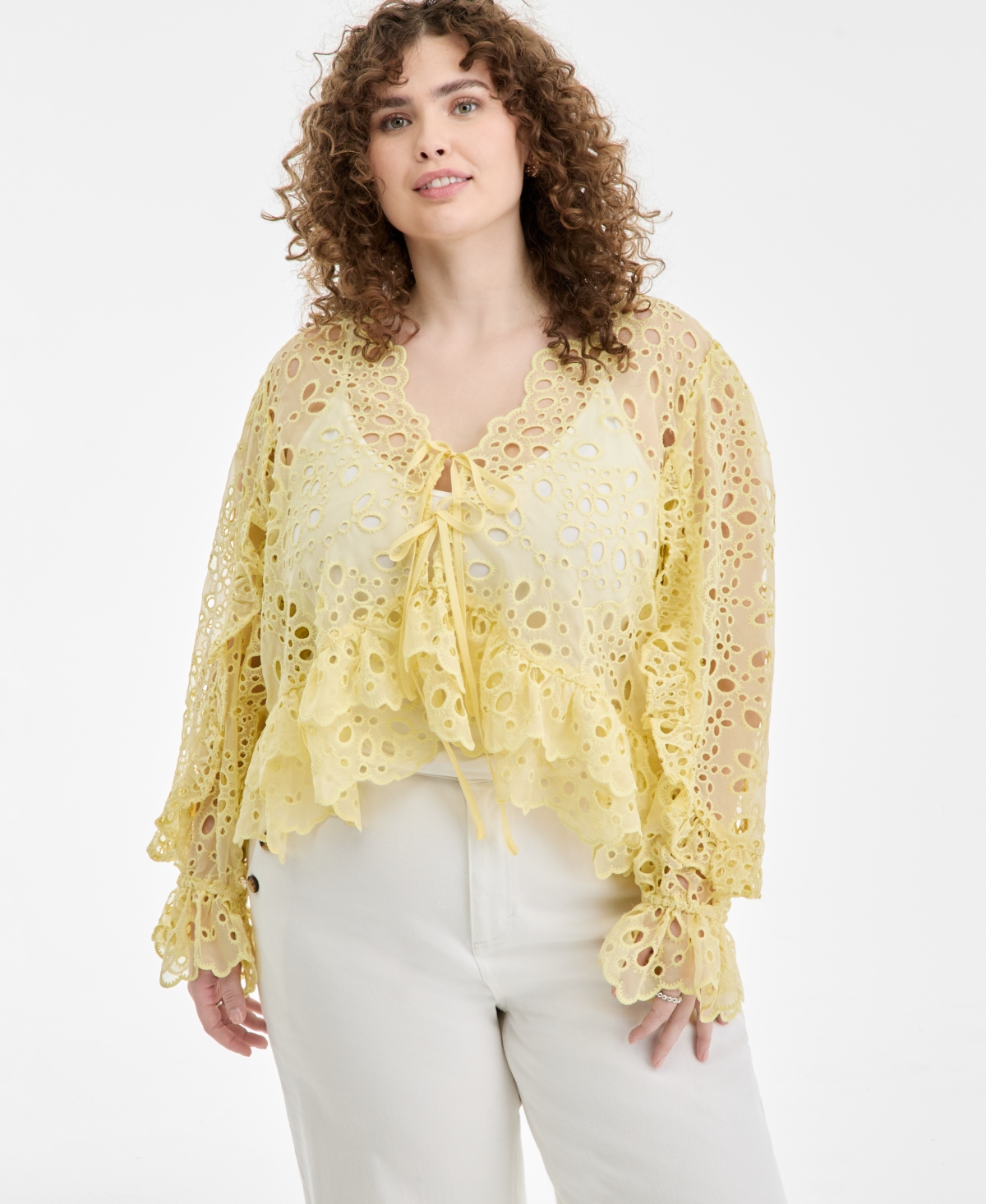 Click here for On 34th Trendy Plus Size Tie-Front Cut-Work Blouse... prices