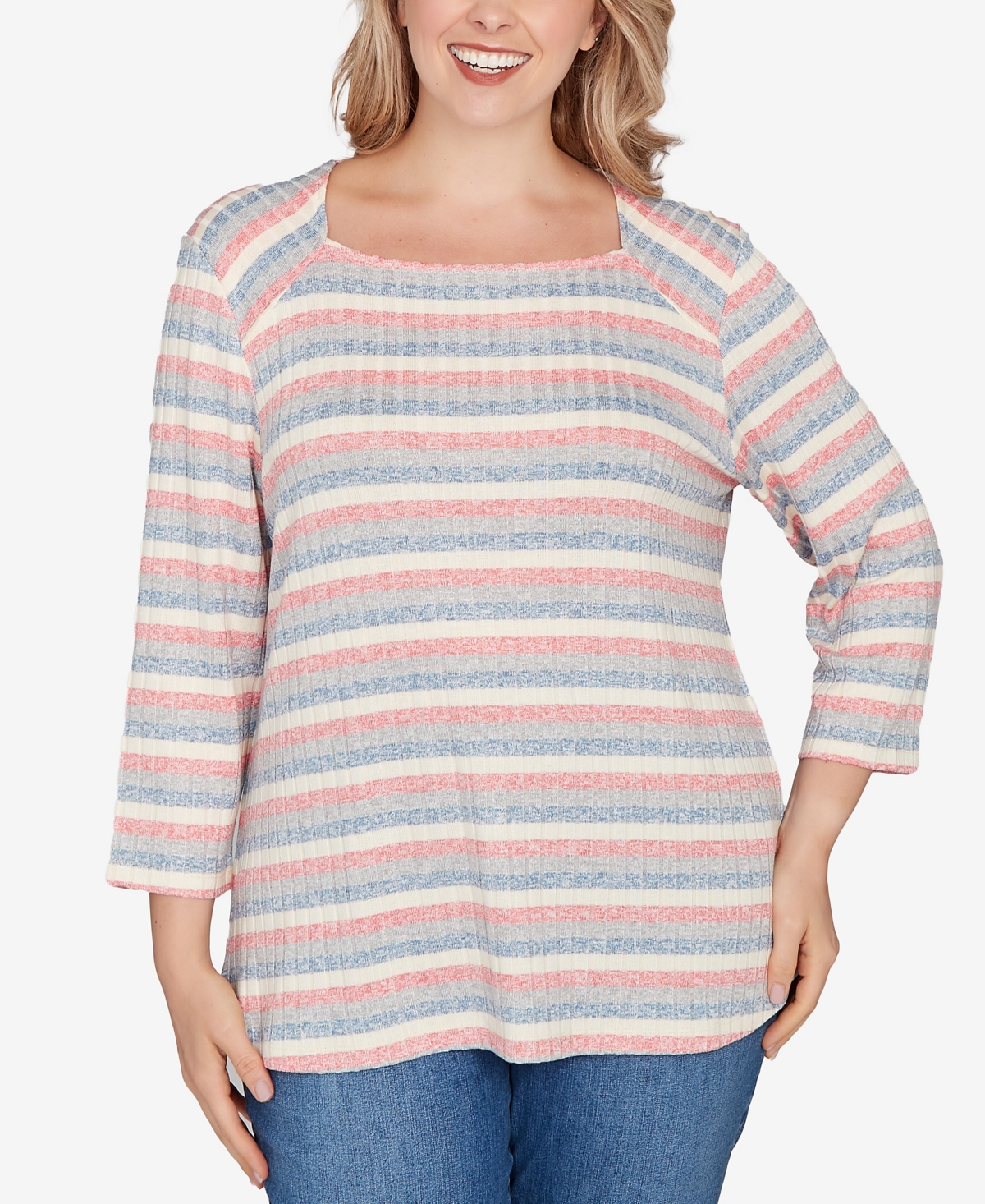 Click here for Ruby Rd. Plus Size Marled Stripe Envelope Neck Rib... prices
