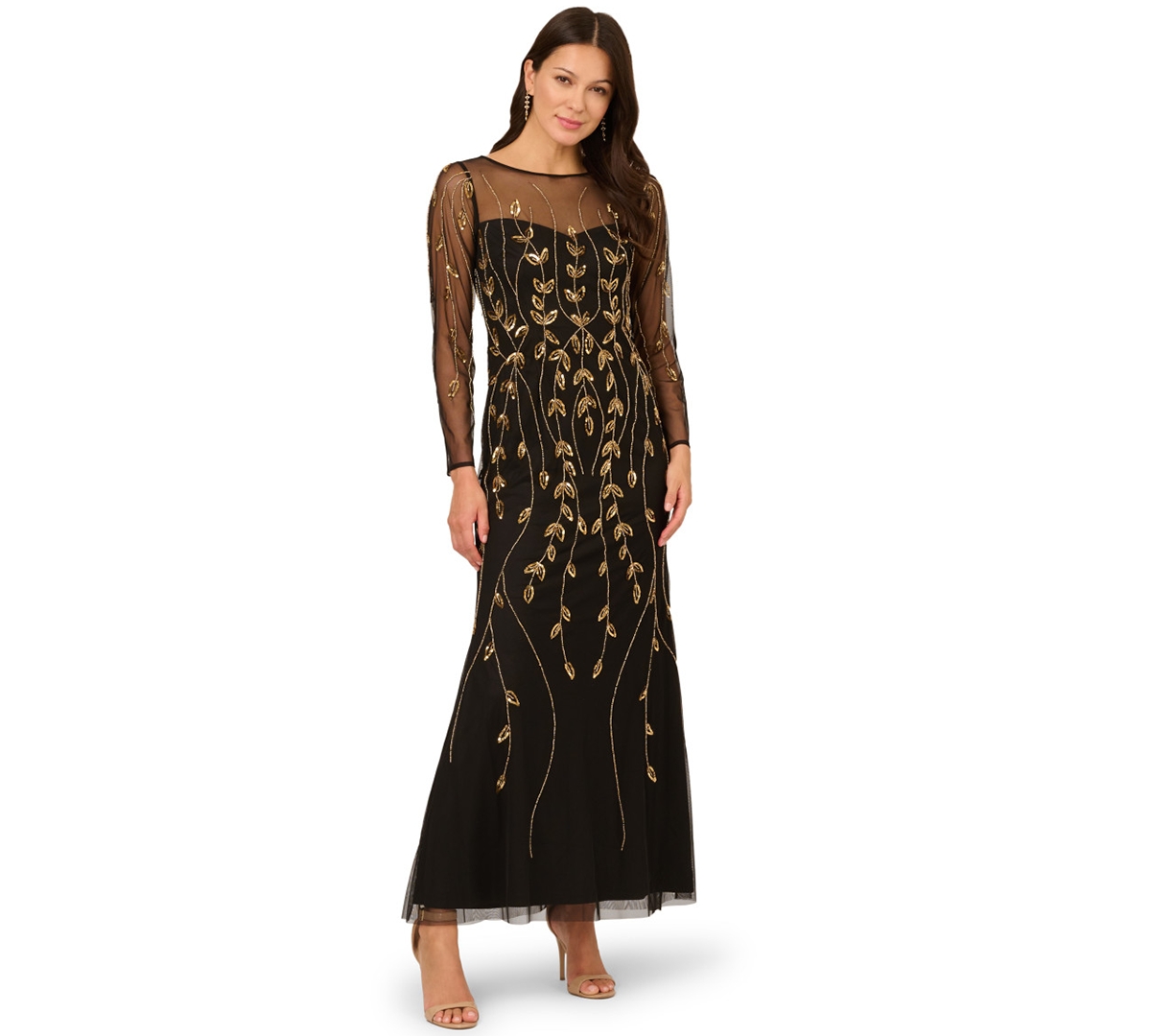 Click here for Adrianna Papell Womens Beaded Long-Sleeve Dress -... prices