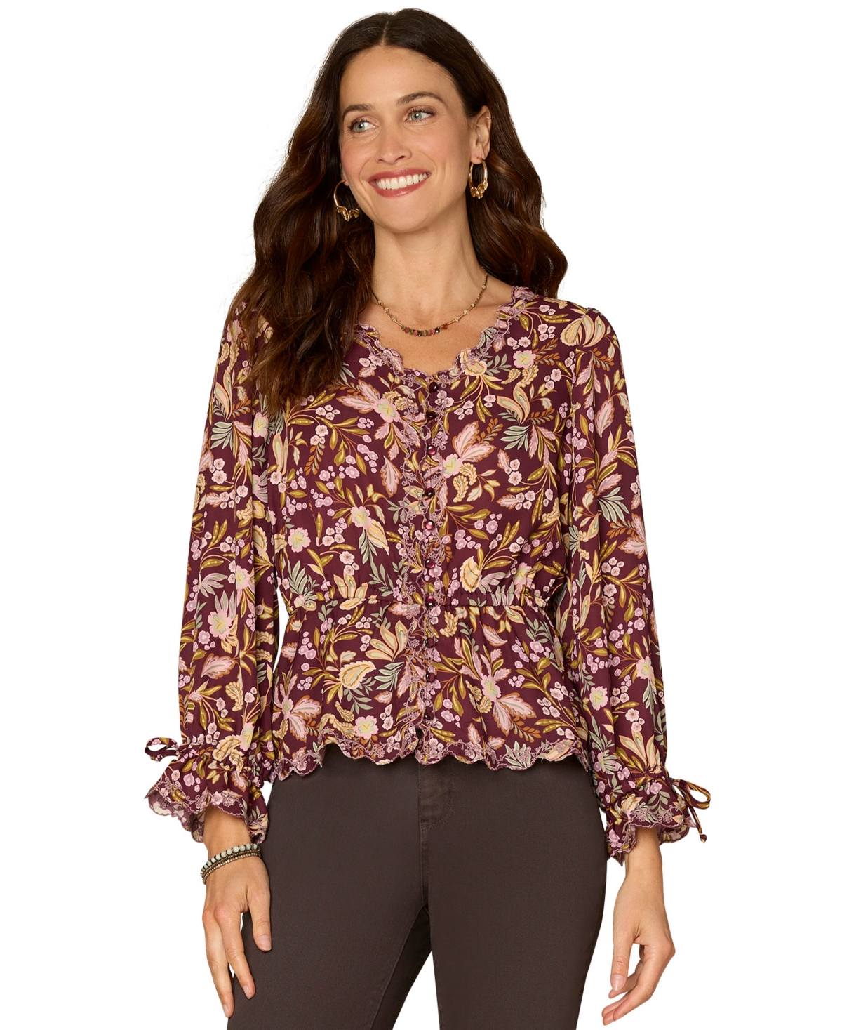 Click here for Democracy Womens Printed Woven Top - Pickled Beet... prices