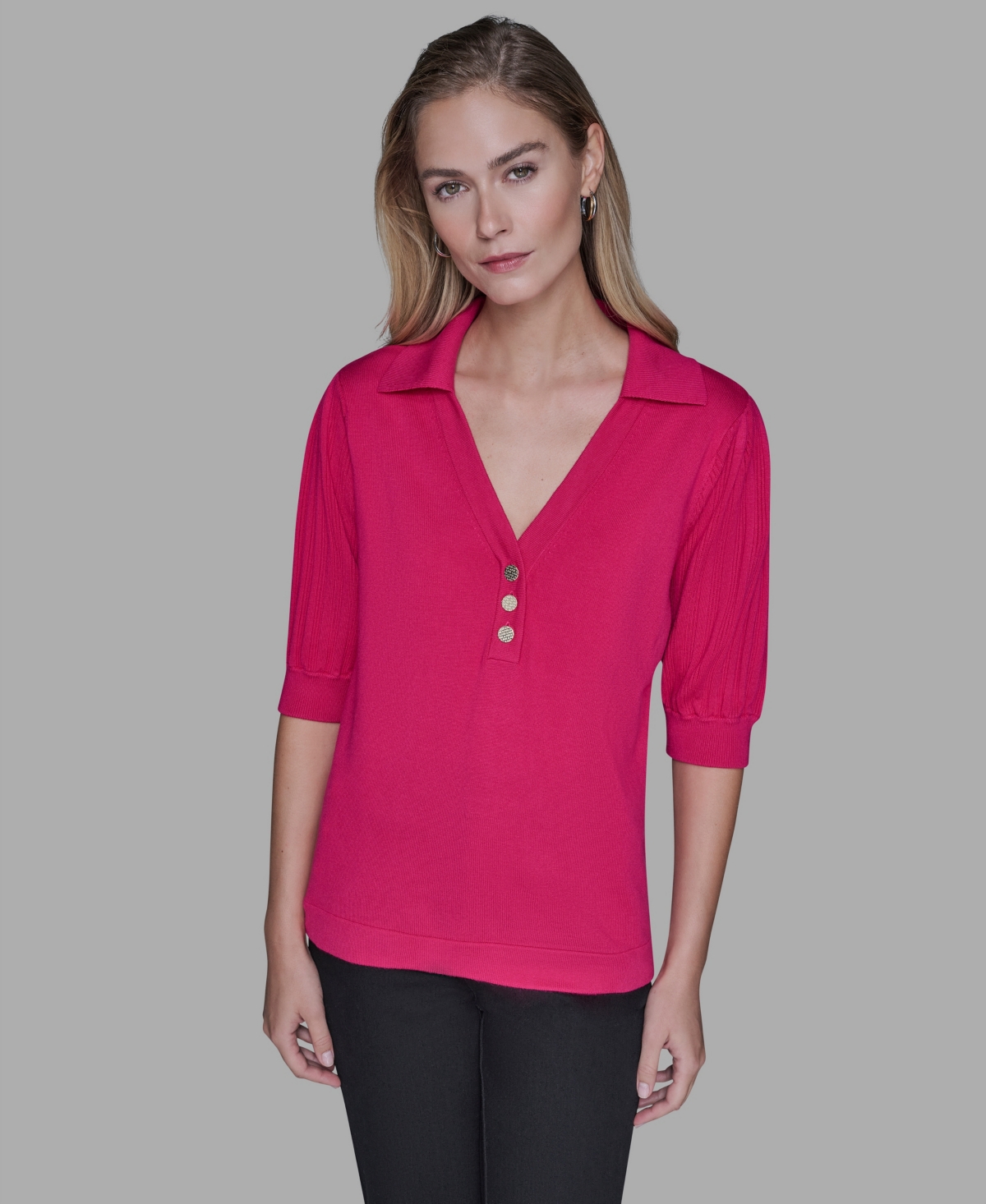 Click here for Karl Lagerfeld Paris Womens V-Neck Top - Rouge prices