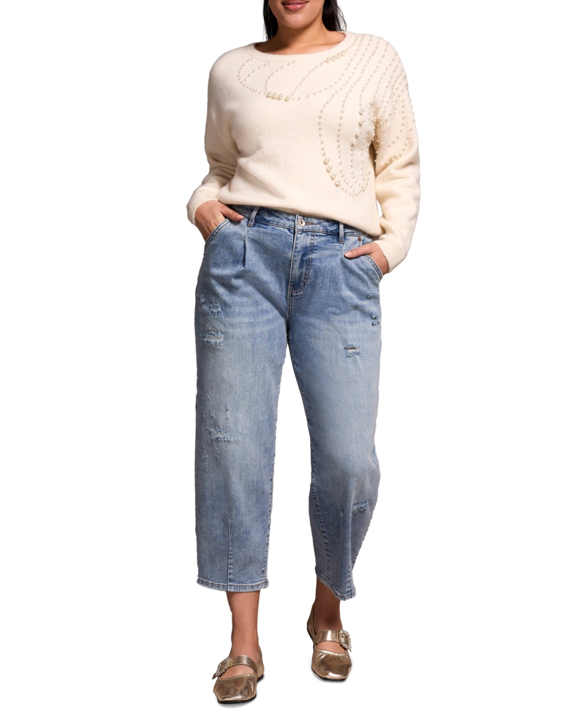 Click here for Tribal Womens Audrey Distressed Barrel Stretch Jea... prices