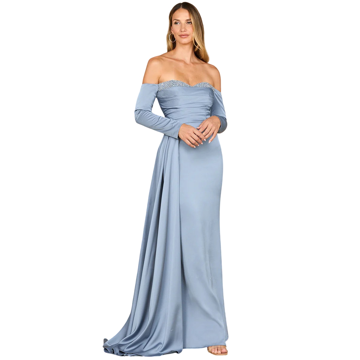 Click here for Lara Womens Off Shoulder Satin Dress with Beaded D... prices