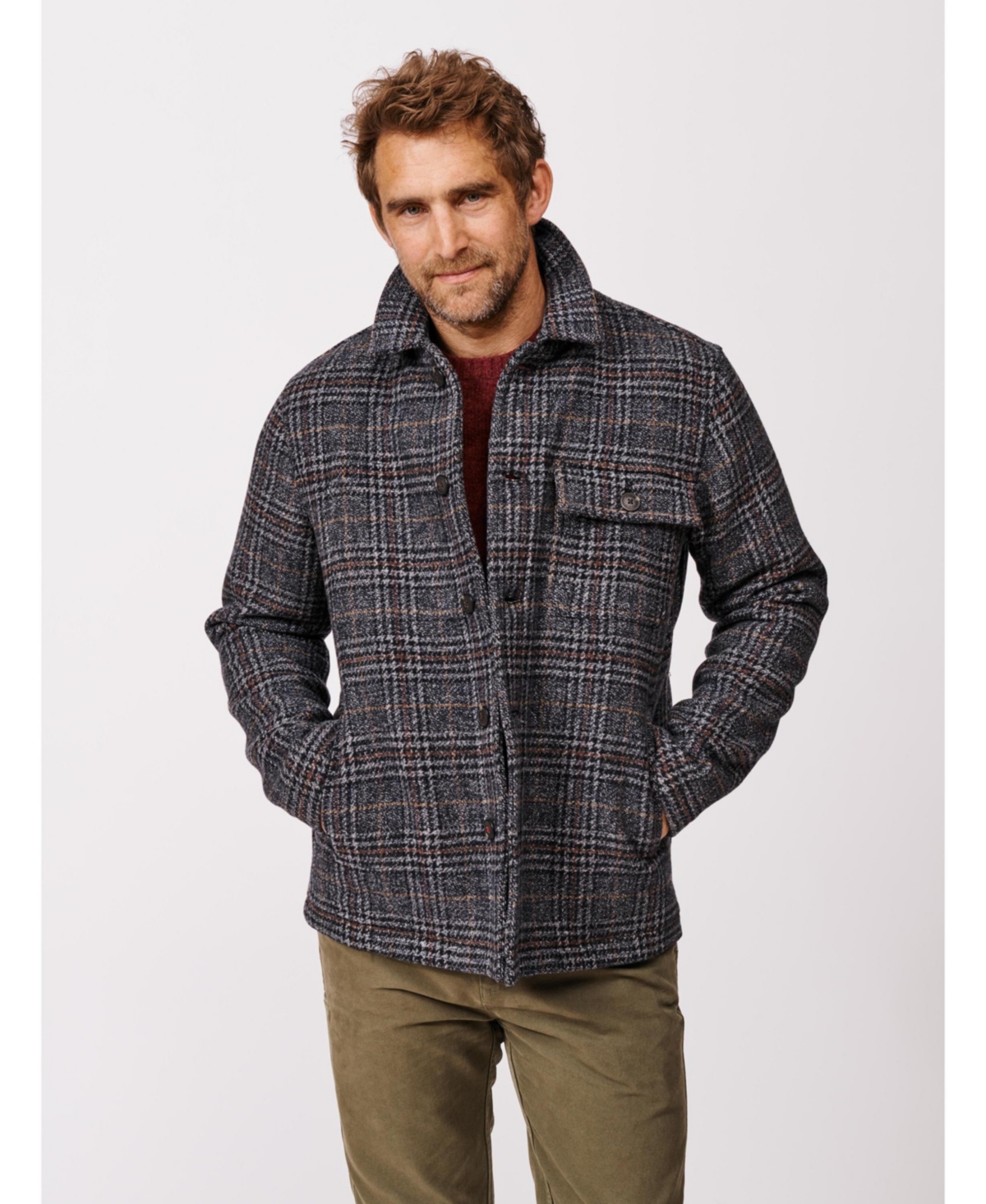 Click here for Aubin Mens Nettleham Shirt Jacket - Navy/brown che... prices