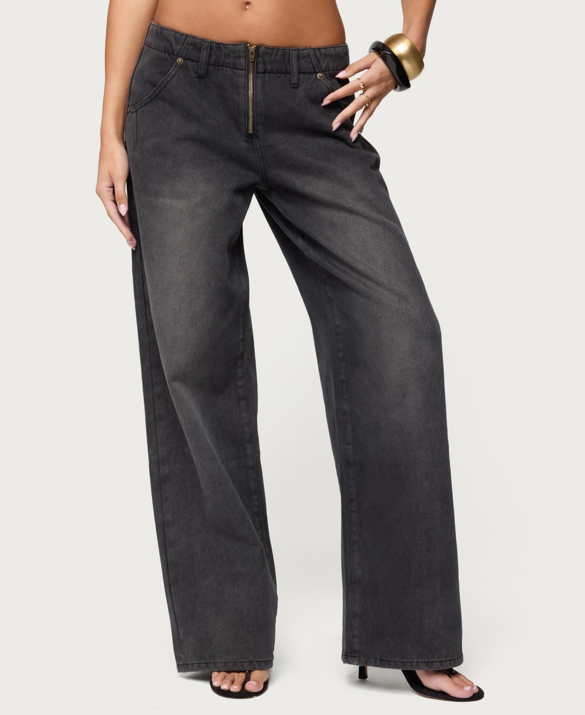 Click here for Edikted Womens Aliyah Zip Low Rise Jeans - Black-w... prices