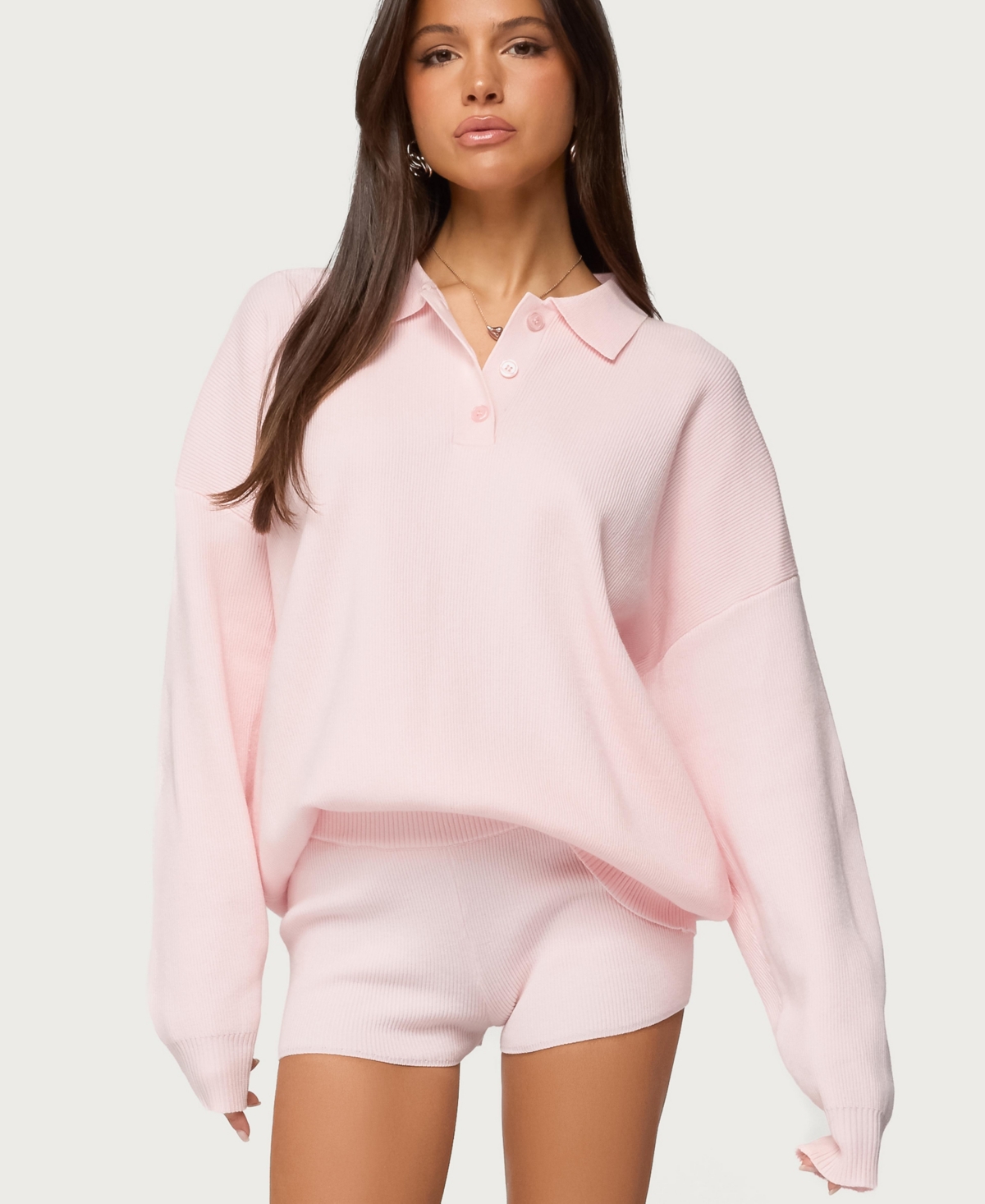 Click here for Edikted Womens Lorie Oversized Knit Polo Sweater -... prices