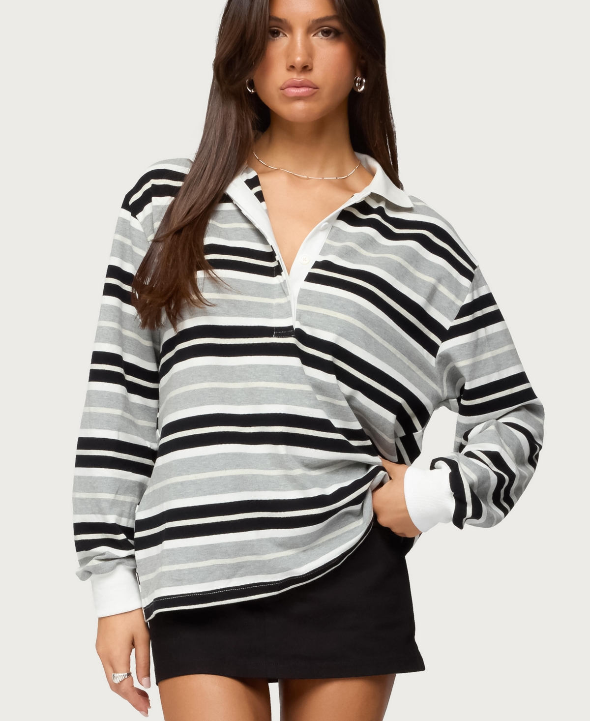 Click here for Edikted Womens Renya Striped Long Sleeve Polo Top... prices