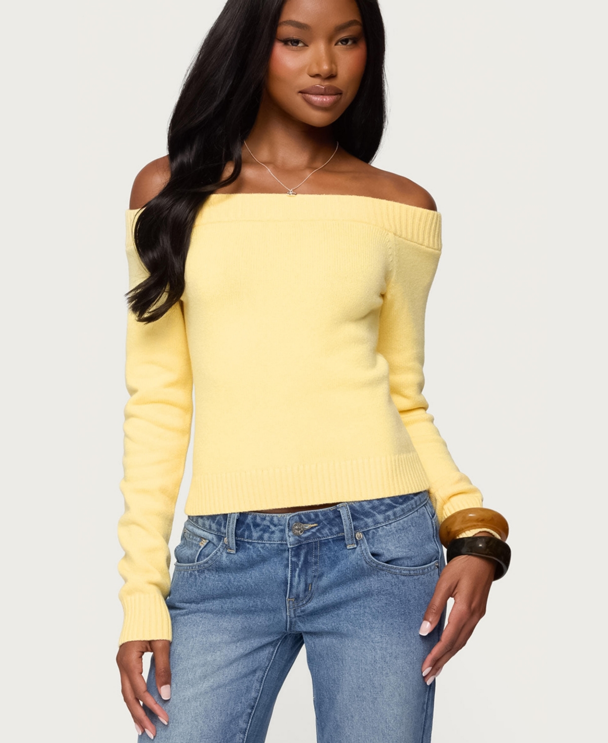 Click here for Edikted Womens Elona Off Shoulder Knit Top - Yello... prices