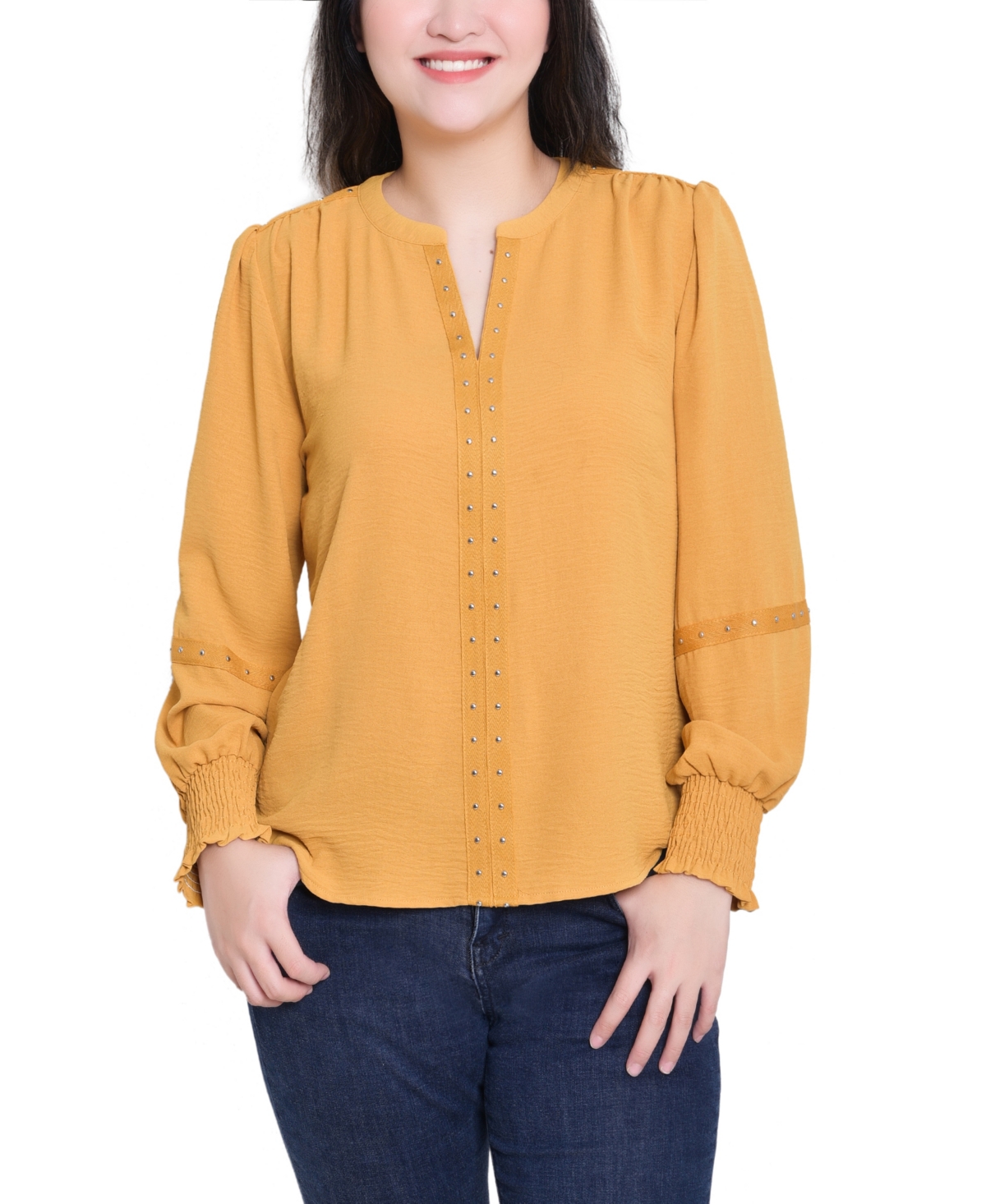 Click here for Ny Collection Petite Long Sleeve Studded Blouse -... prices