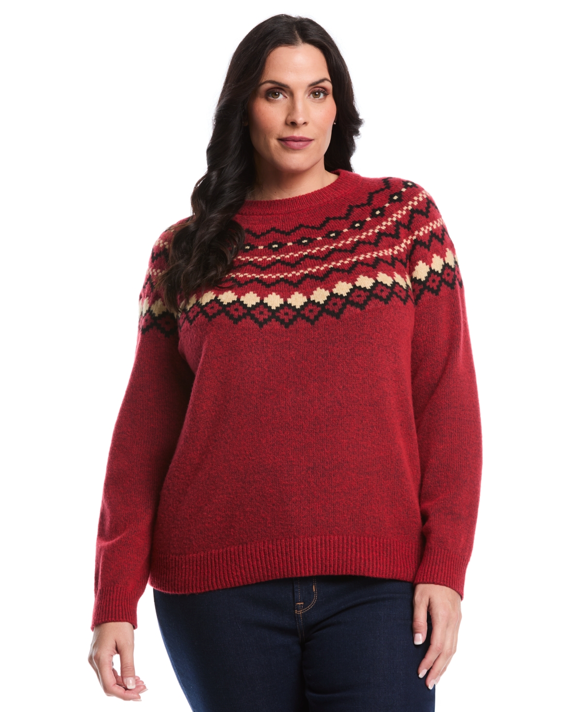 Click here for Rafaella Womens Plus Size Crew Neck Fair Isle Long... prices