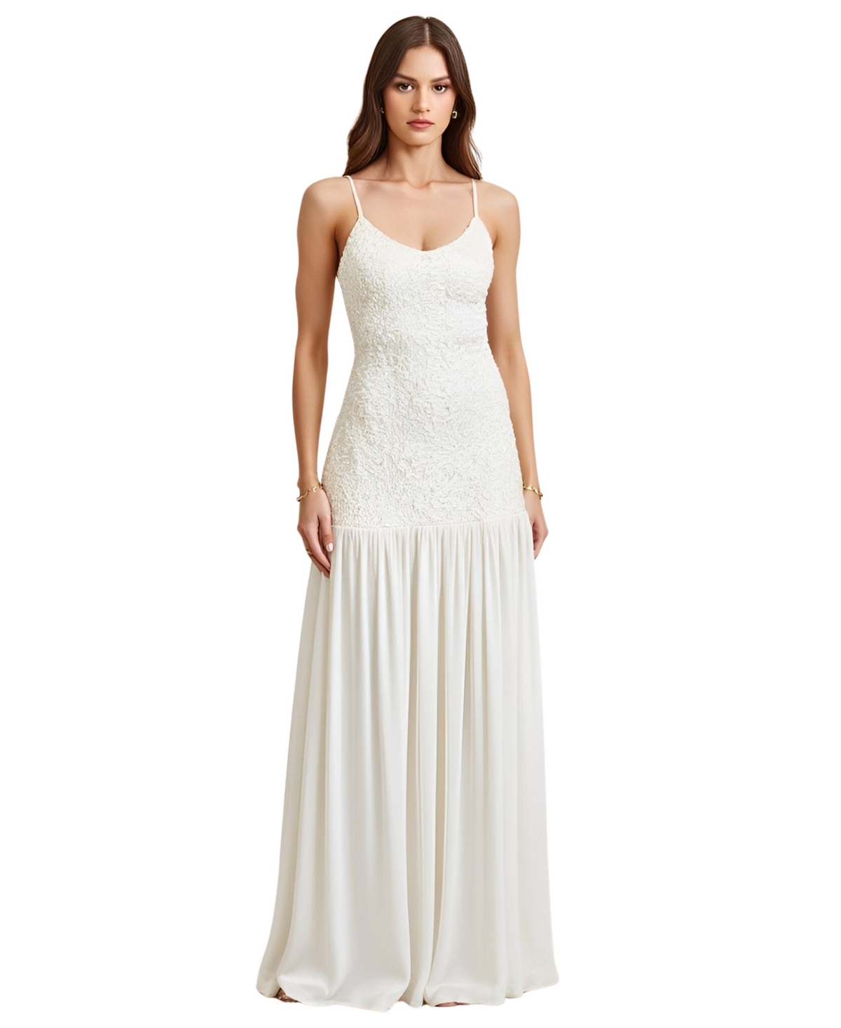 Click here for Modenaire Womens Lace Bodice Spaghetti Strap Pleat... prices