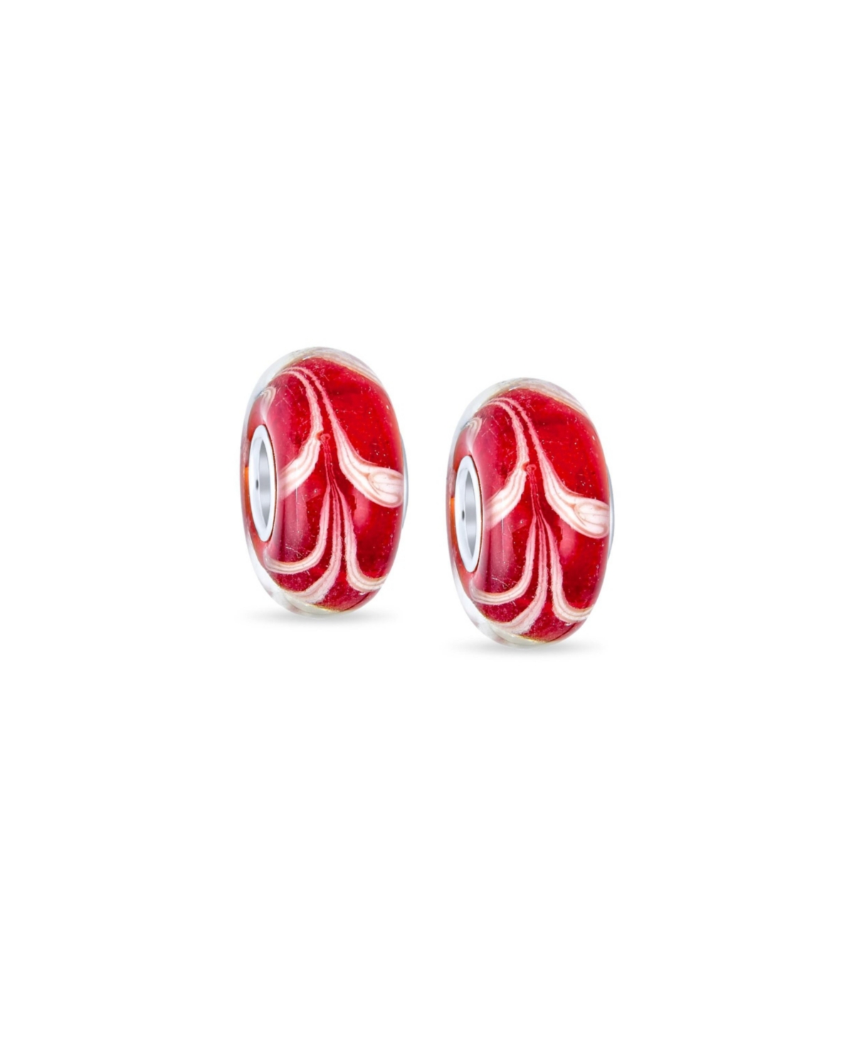 Click here for Bling Jewelry Set of 2 Red White Vine Murano Glass... prices