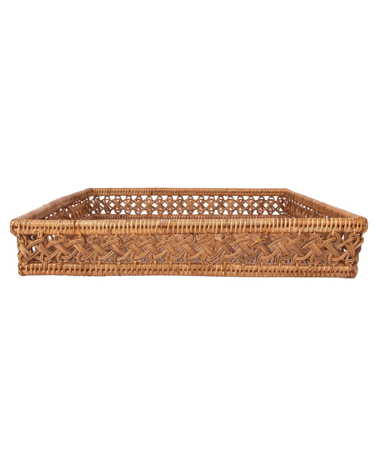 Artifacts Rattan Seca Design Square Tray 16" With Glass Insert - Honey brown