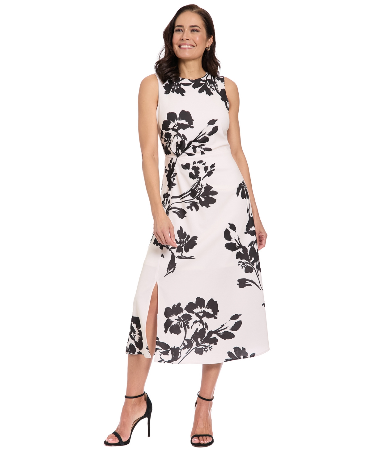 Click here for London Times Petite Side Ruche Printed Midi Dress... prices