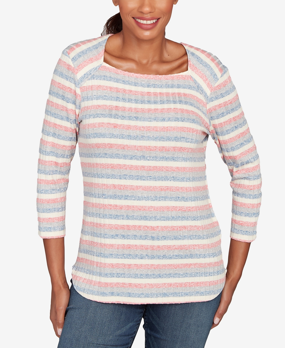 Click here for Ruby Rd. Petite Marled Stripe Envelope Neck Rib Kn... prices