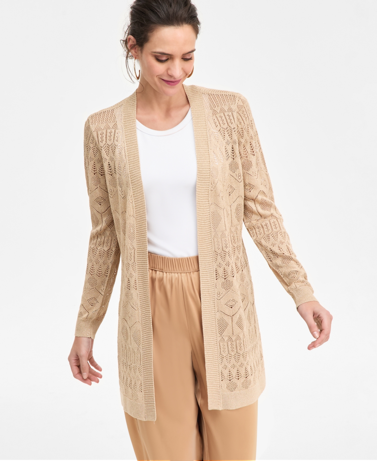 Click here for Jm Collection Womens Pointelle Open-Front Cardigan... prices