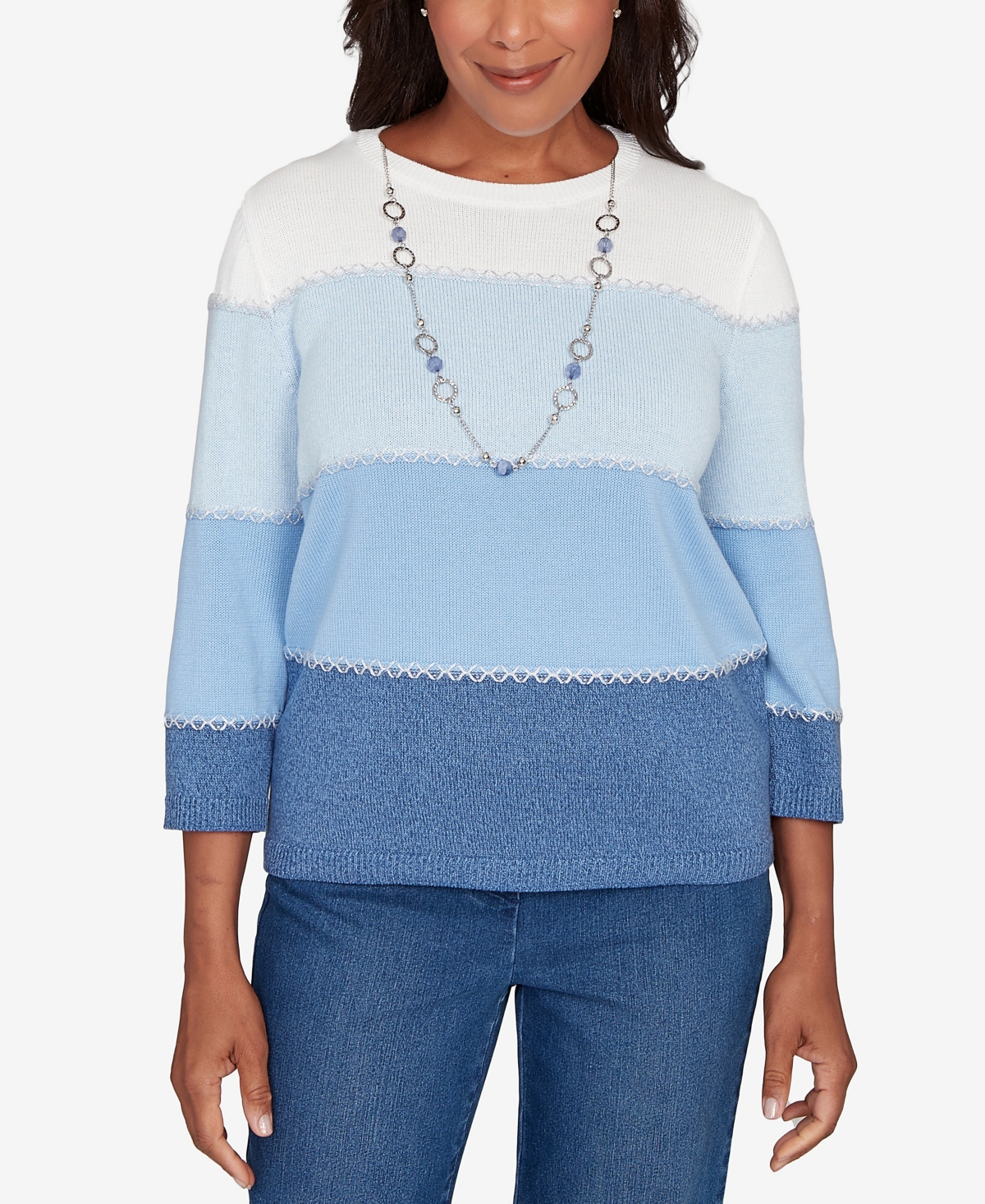 Click here for Alfred Dunner Womens Hilton Head Ombre Stripe Swea... prices