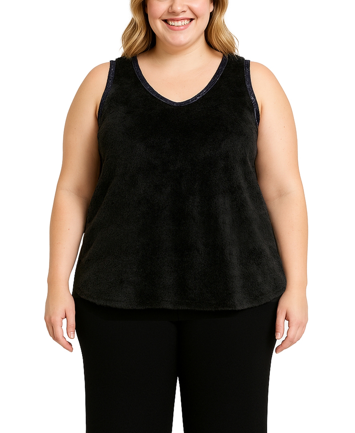 Click here for Coin 1804 Plus Size Cozy Rib Sequin Trim V Neck Ta... prices