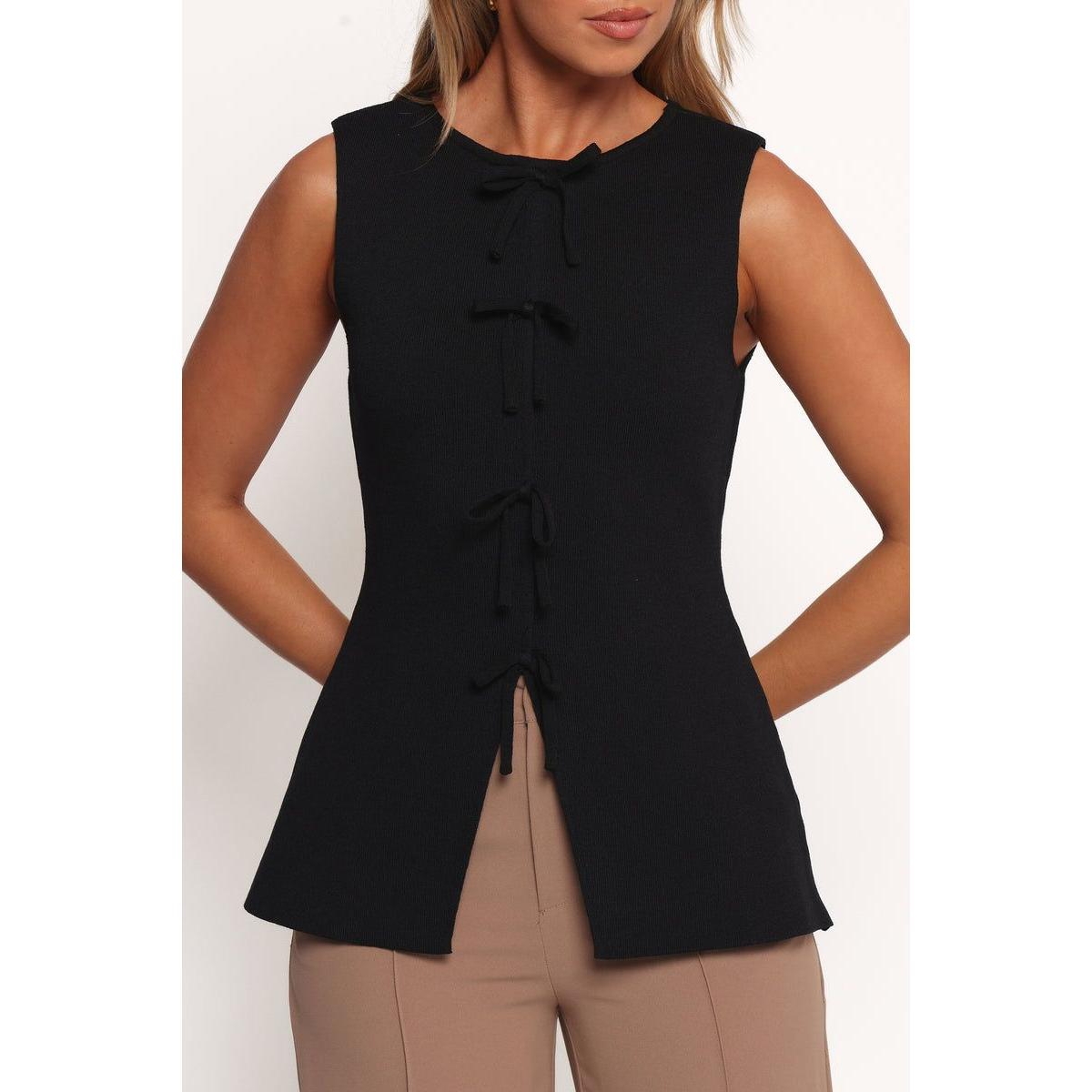 Click here for Petal and Pup Womens Milani Bow Knitted Top - Blac... prices