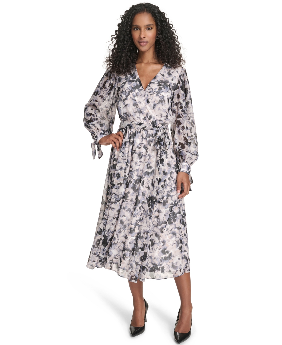 Click here for Calvin Klein Petite Floral Long-Sleeve Midi Dress... prices