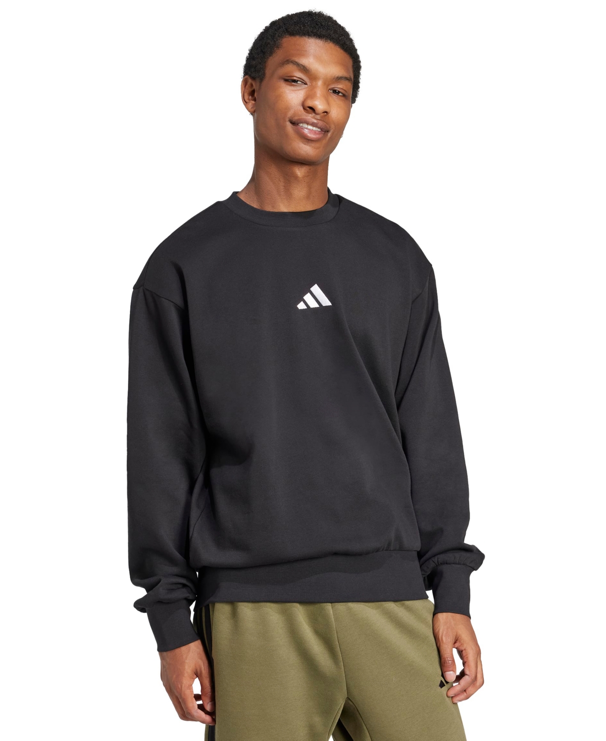 adidas Mens Essentials Feel Cozy Sportswear Crewneck Sweatshirt - Black