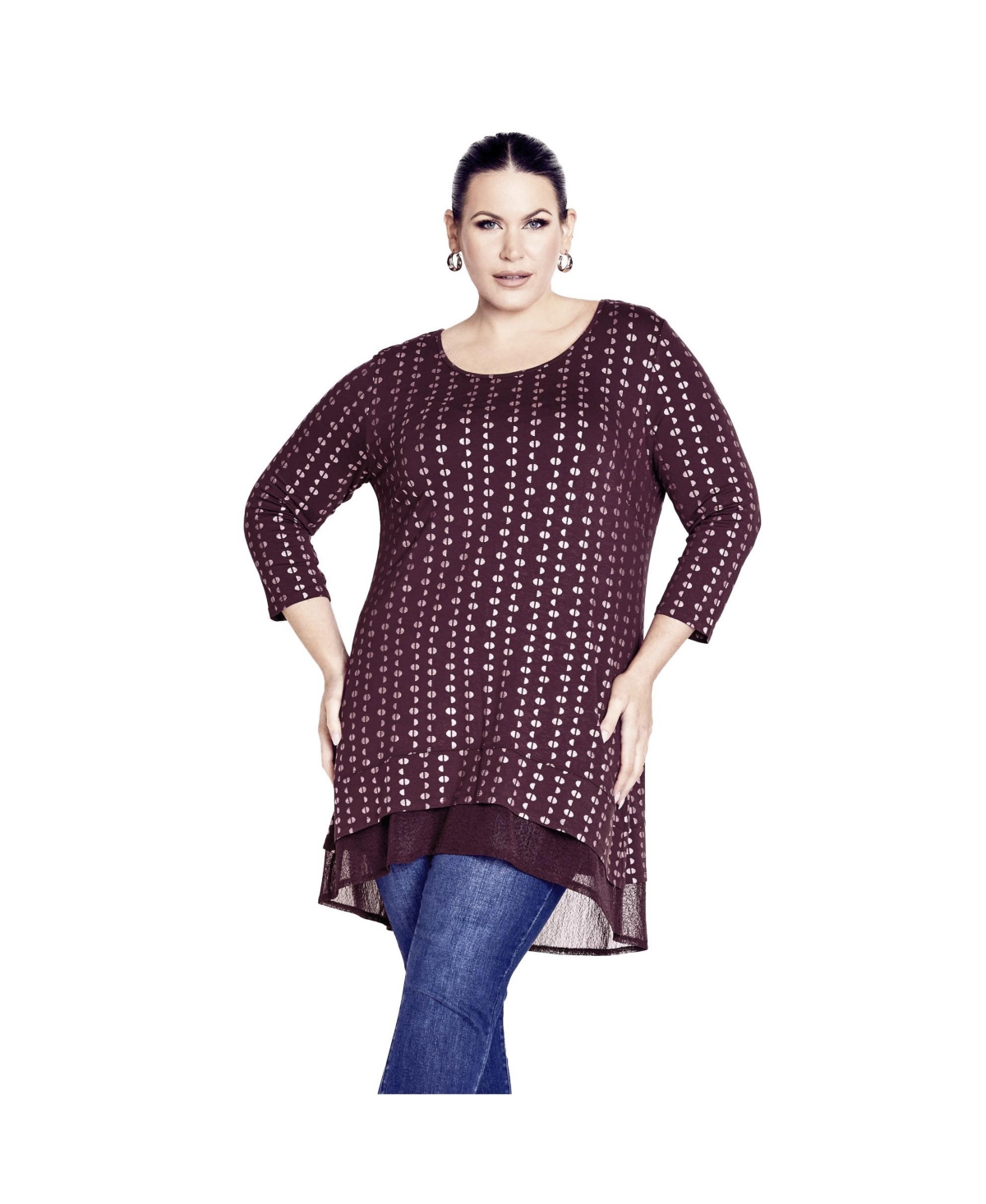 Click here for Avenue Womens Foil Print Tunic - Merlot prices