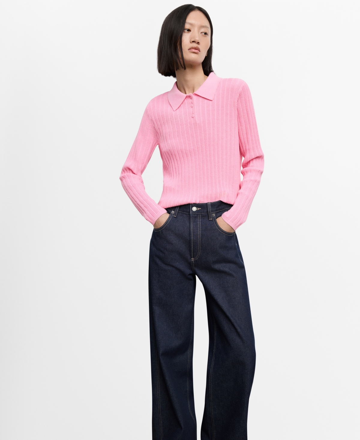 Click here for Mango Womens Polo-Neck Ribbed Sweater - Pink prices