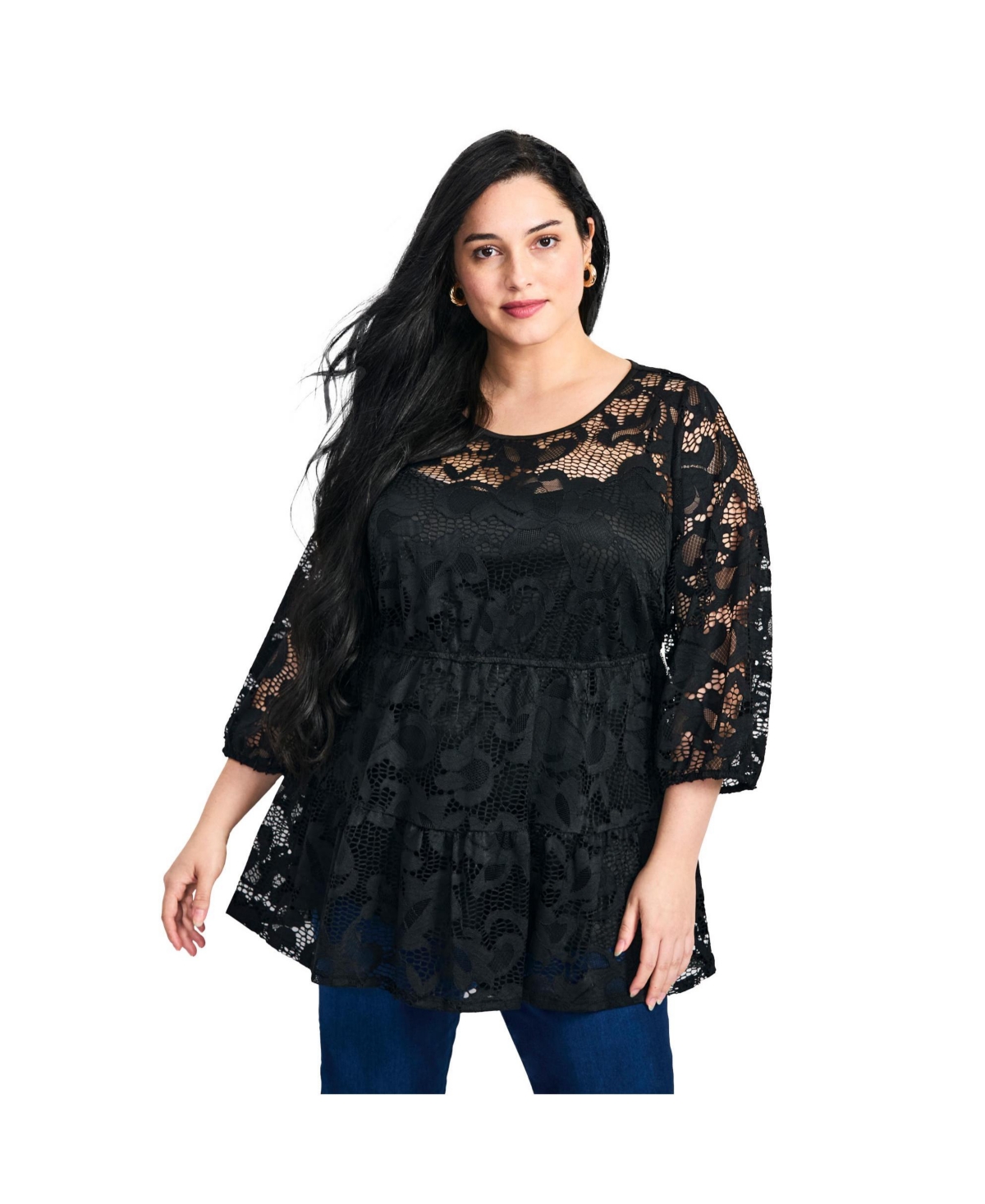 Click here for Avenue Womens Plus Size Lucille Lace Tunic - Black prices