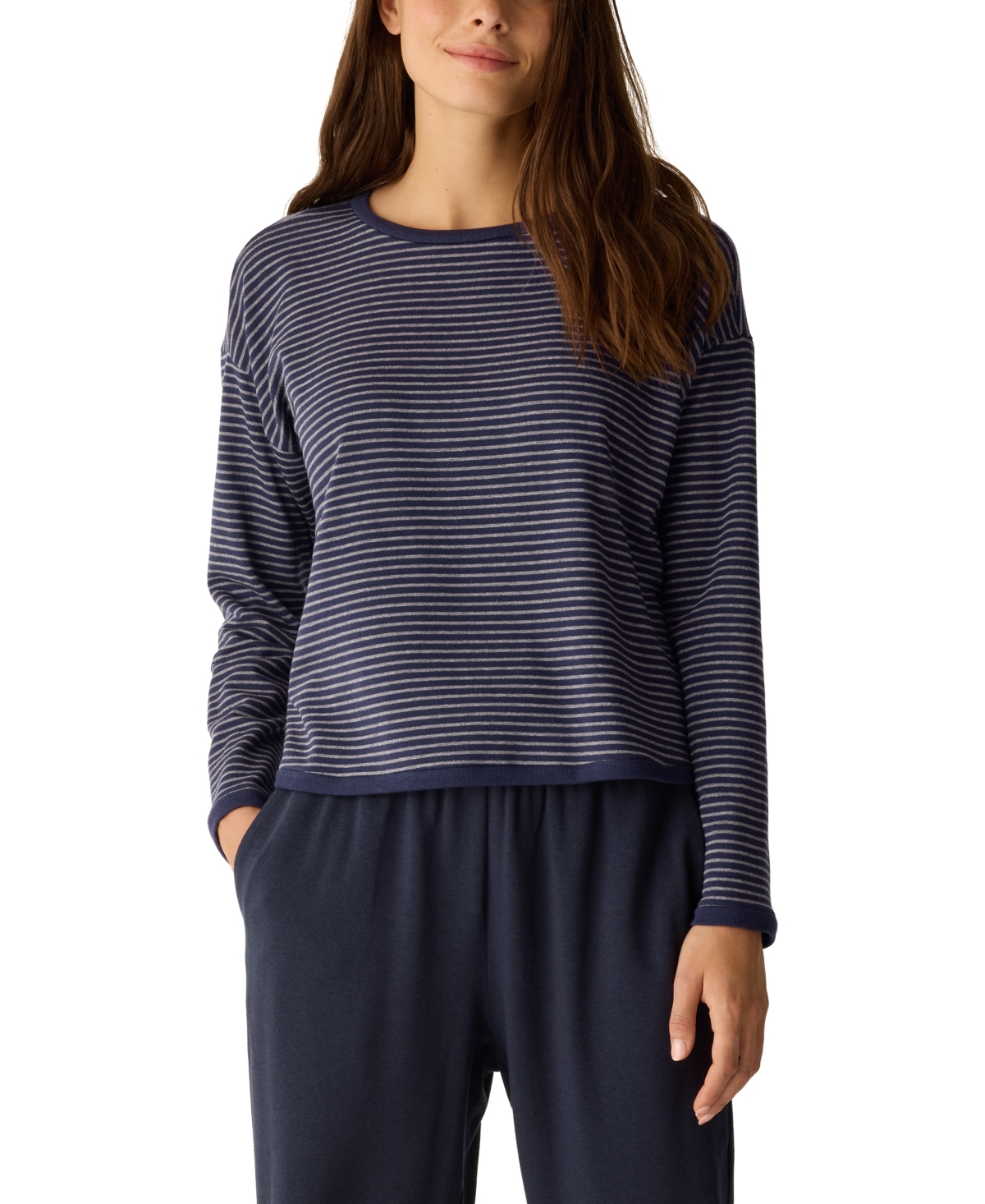Eileen Fisher Womens Round Neck Cropped Box Top - Ink