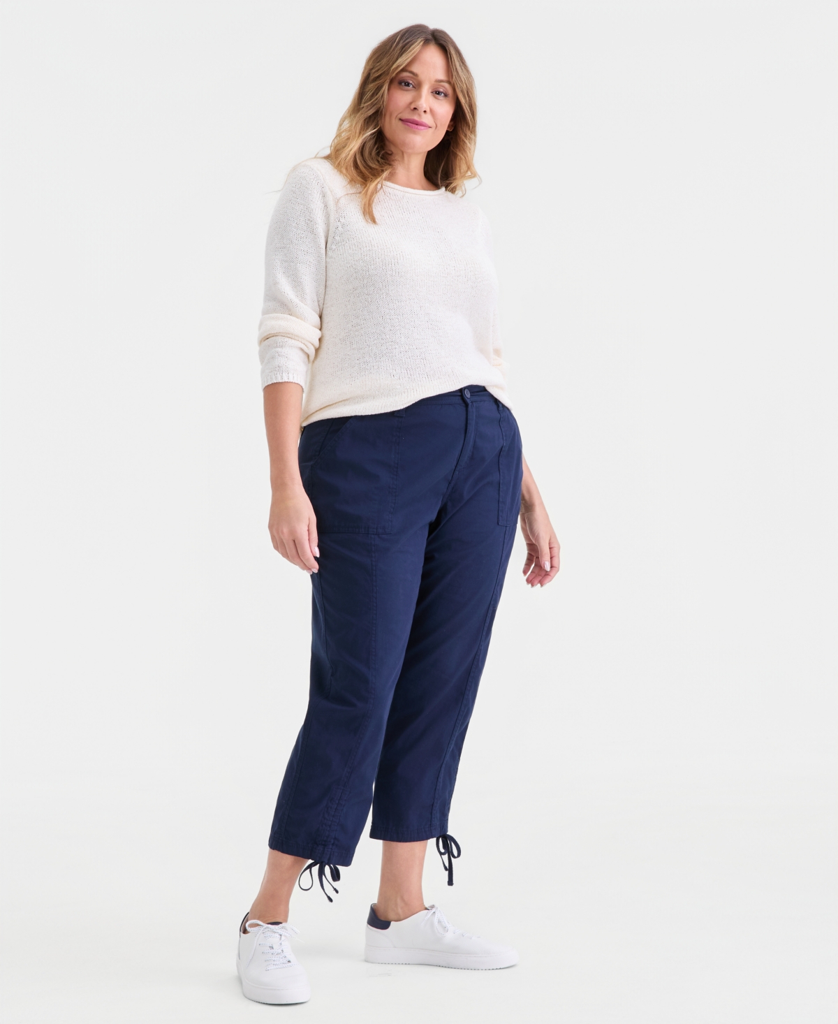 Style & Co Plus Size Tie-Hem Cropped Utility Pants  Exclusively at Macys - Industrial Blue