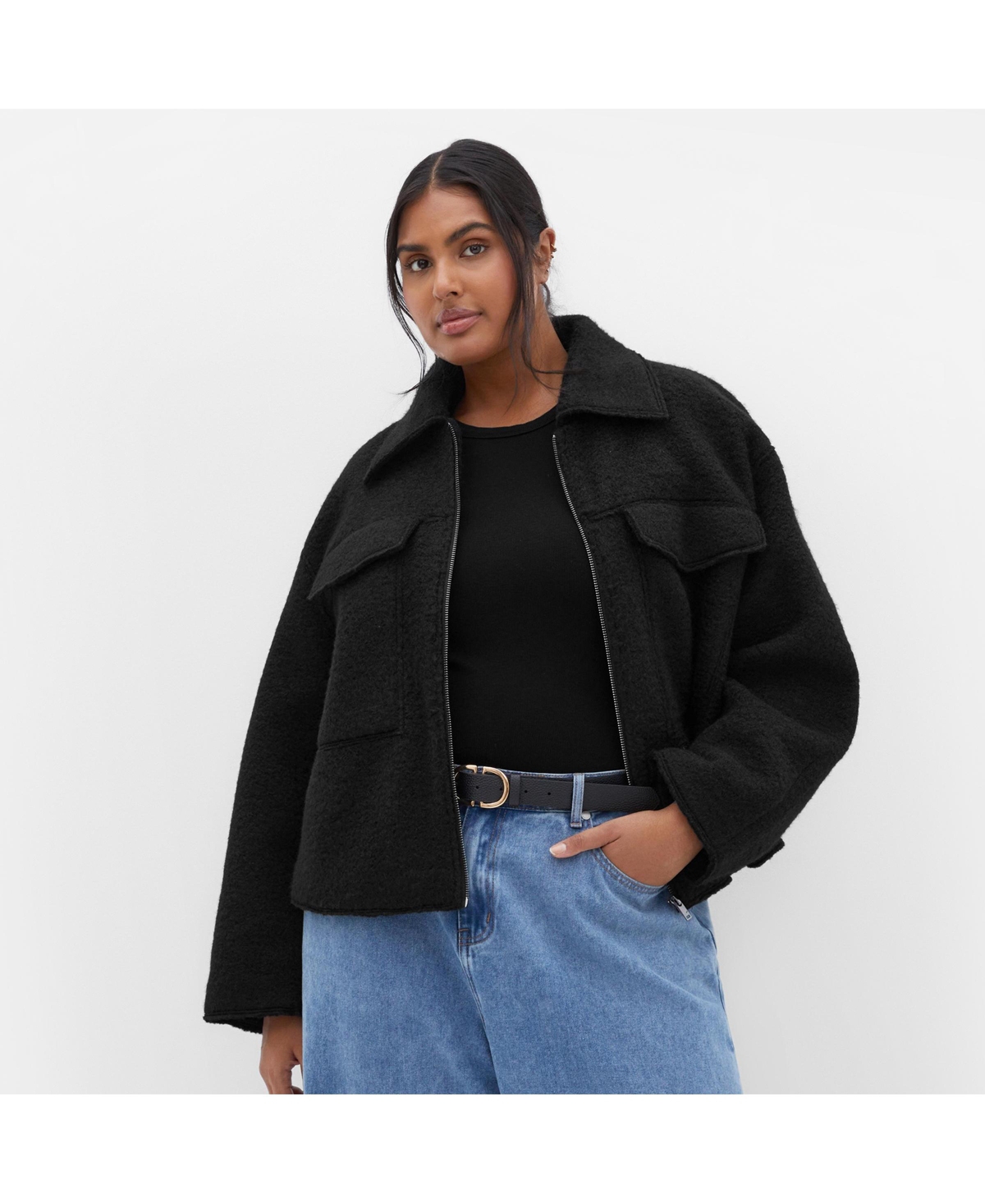 Click here for City Chic Womens Boucle Zip Front Jacket - Black prices