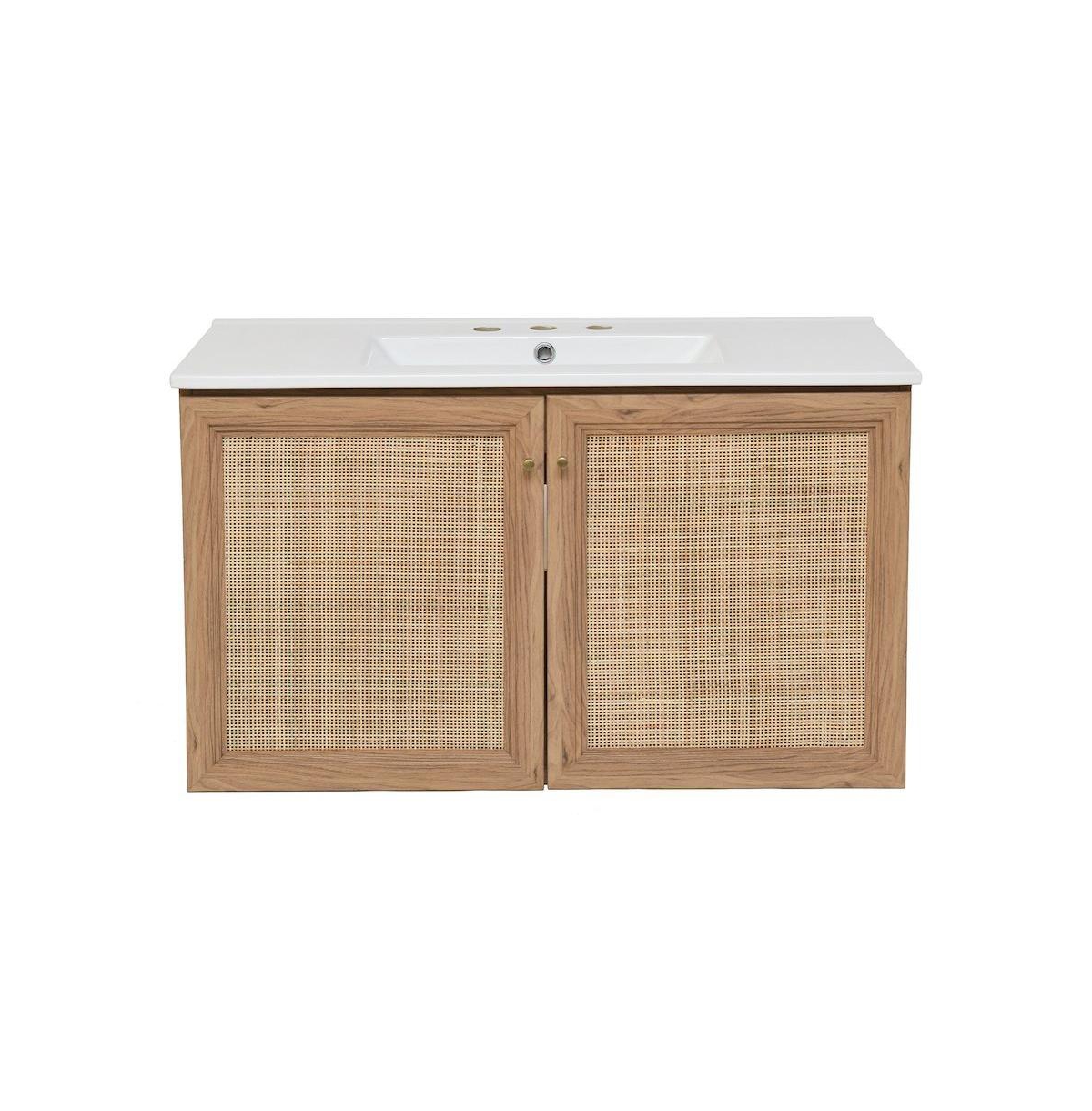 Click here for 36 in. Brown Oak Wall Hung Bathroom Vanity With Wh... prices