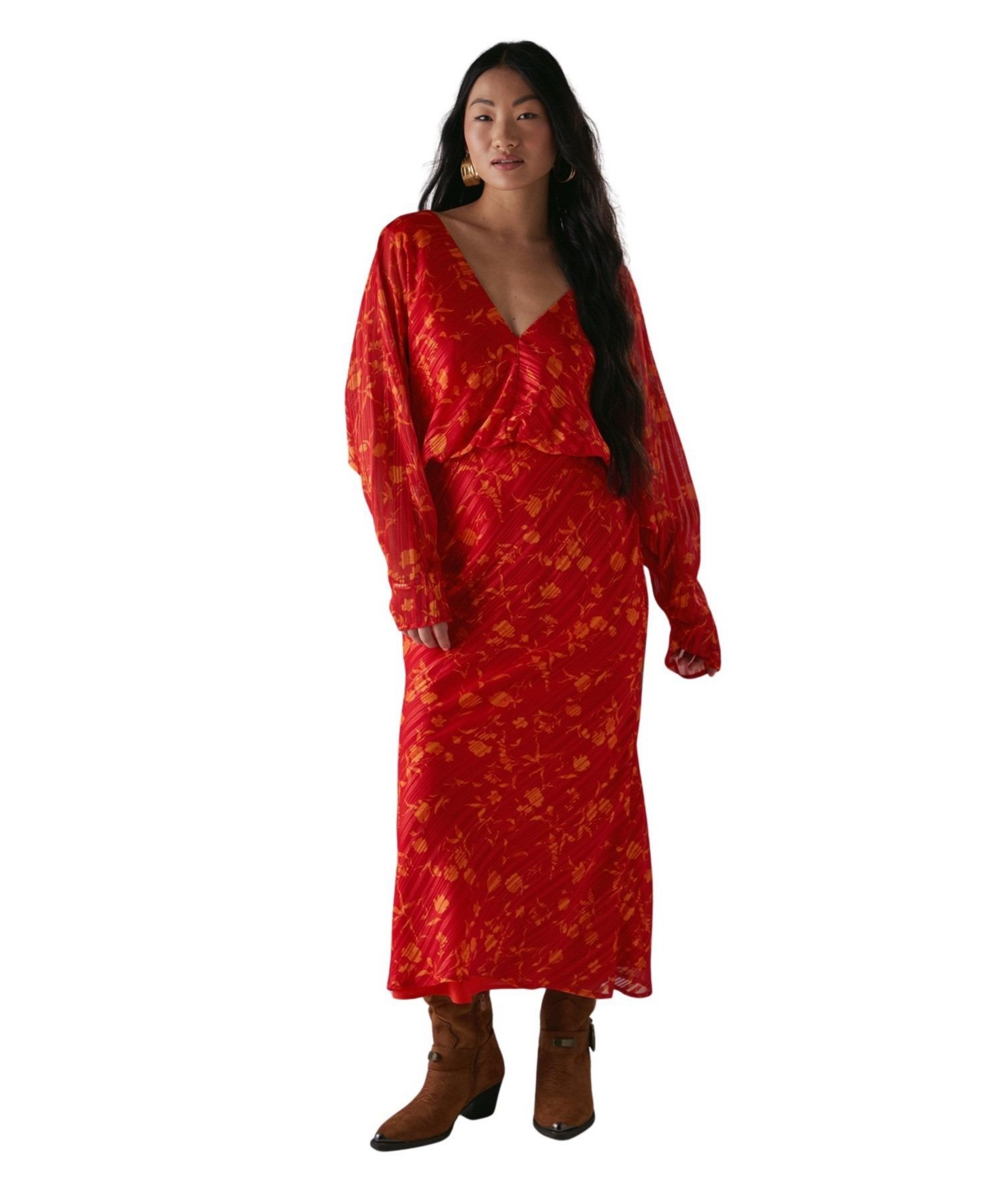 Click here for Warehouse Womens Shadow Stripe Neck Midi Dress - R... prices