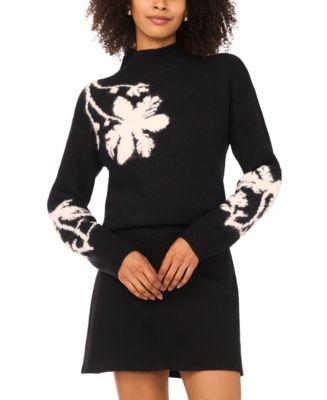 Vince Camuto Women's Mockneck Floral Motif Long-Sleeve Sweater