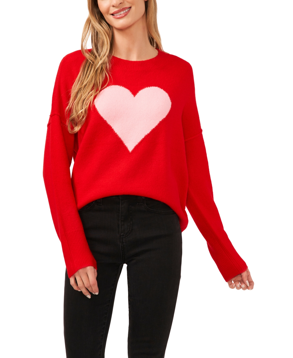 Click here for CeCe Womens Heart-Print Crewneck Long-Sleeve Sweat... prices