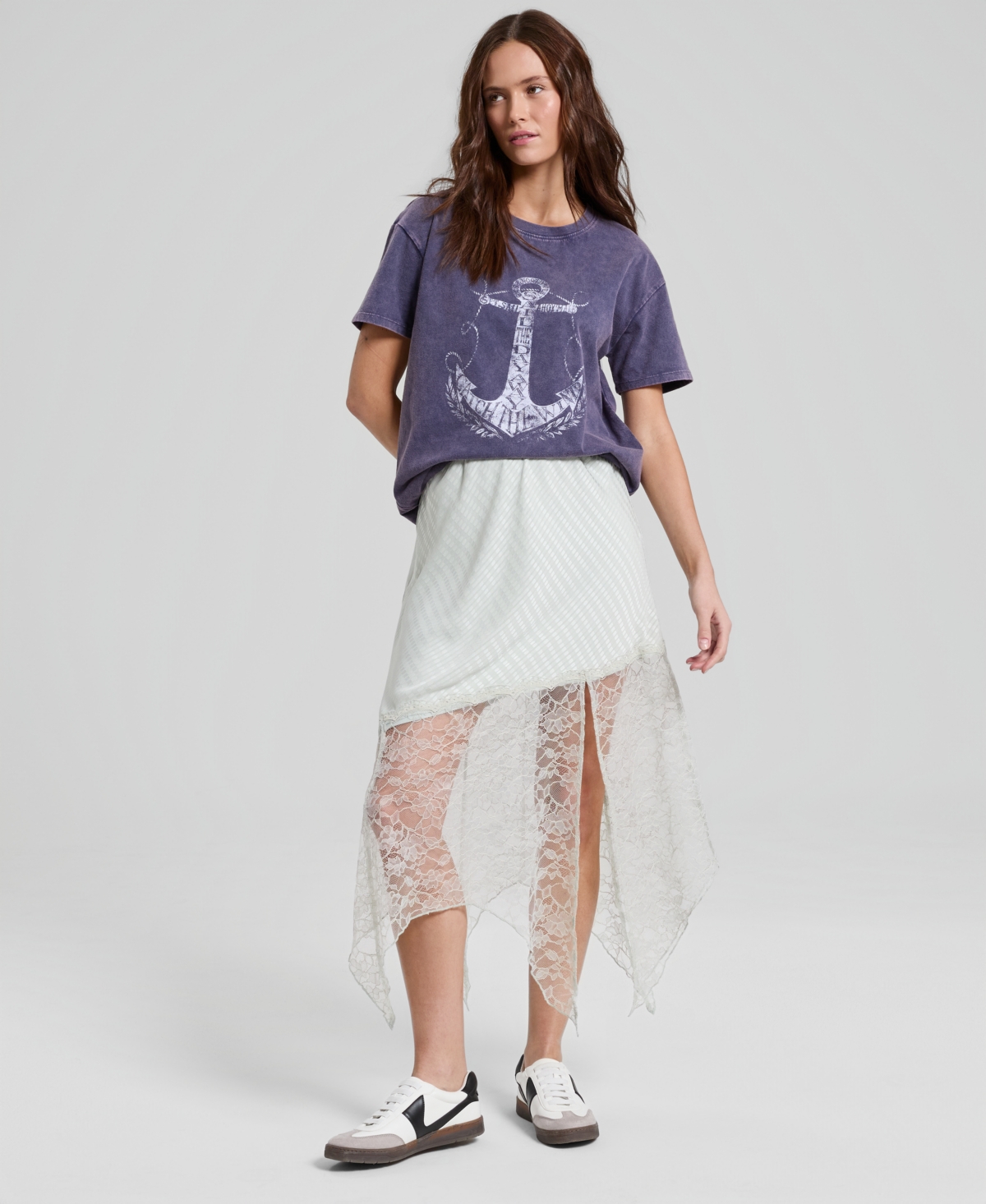 Click here for And Now This Womens Asymmetric Satin & Lace Skirt... prices