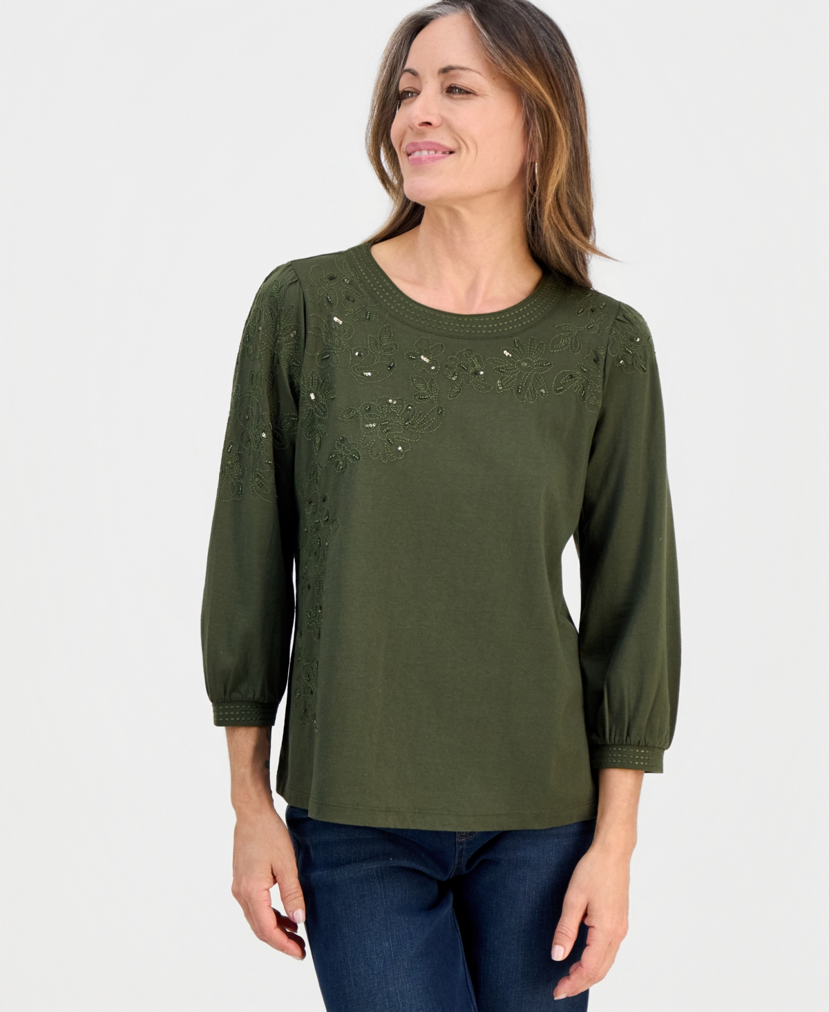 Click here for Style & Co Petite Crewneck Sequin Detail Sweatshir... prices