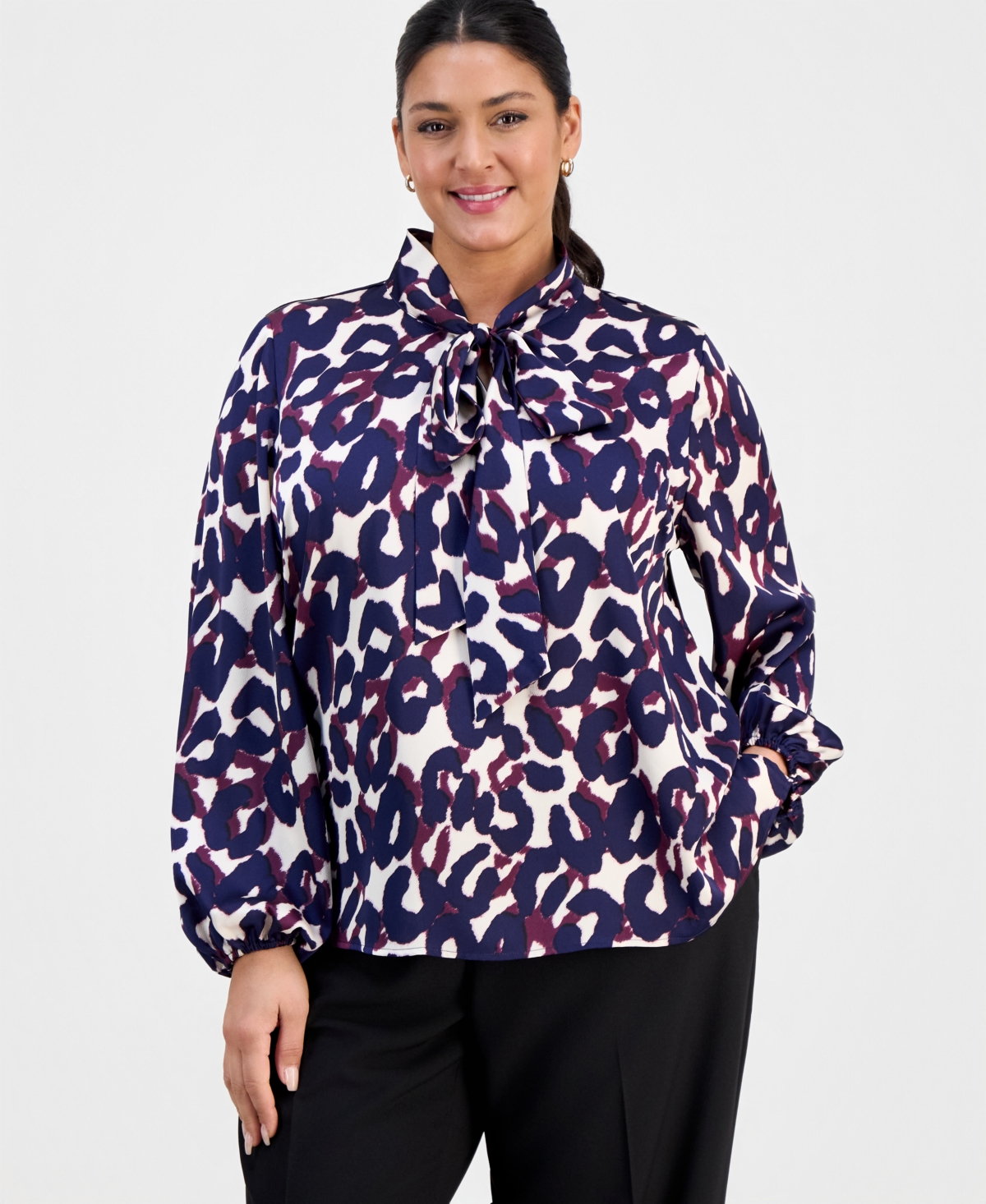 Click here for Tahari Asl Plus Size High-Neck Top - Plum Leopard prices