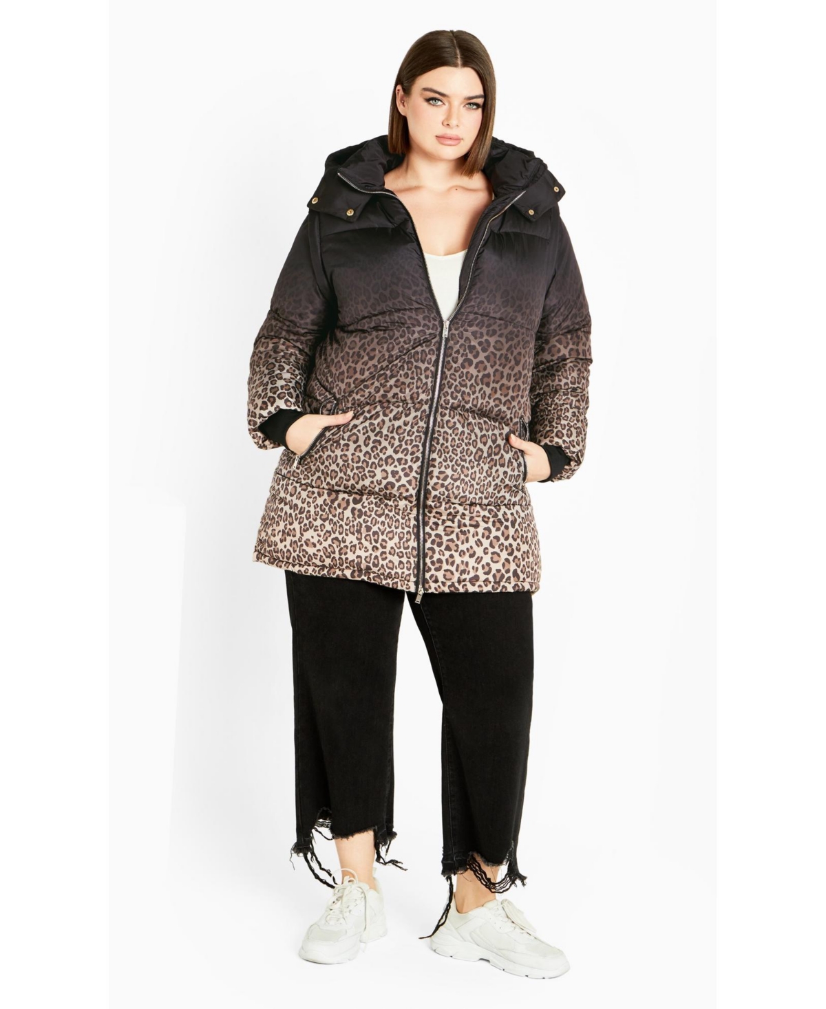 Click here for Avenue Womens Indi Print Puffer Jacket - Black prices
