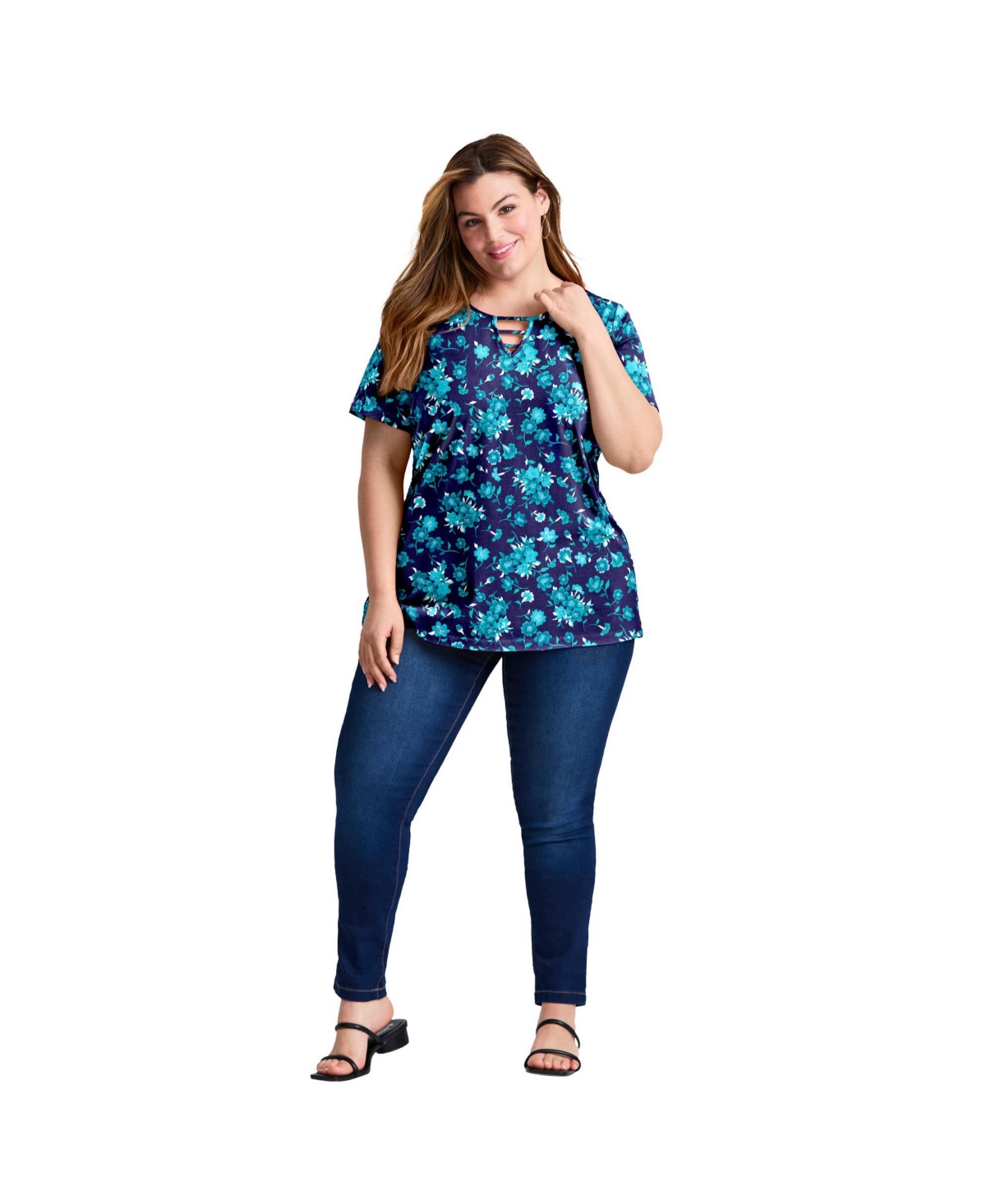 Click here for Avenue Womens Triple Keyhole Short Sleeve Tee - Aq... prices