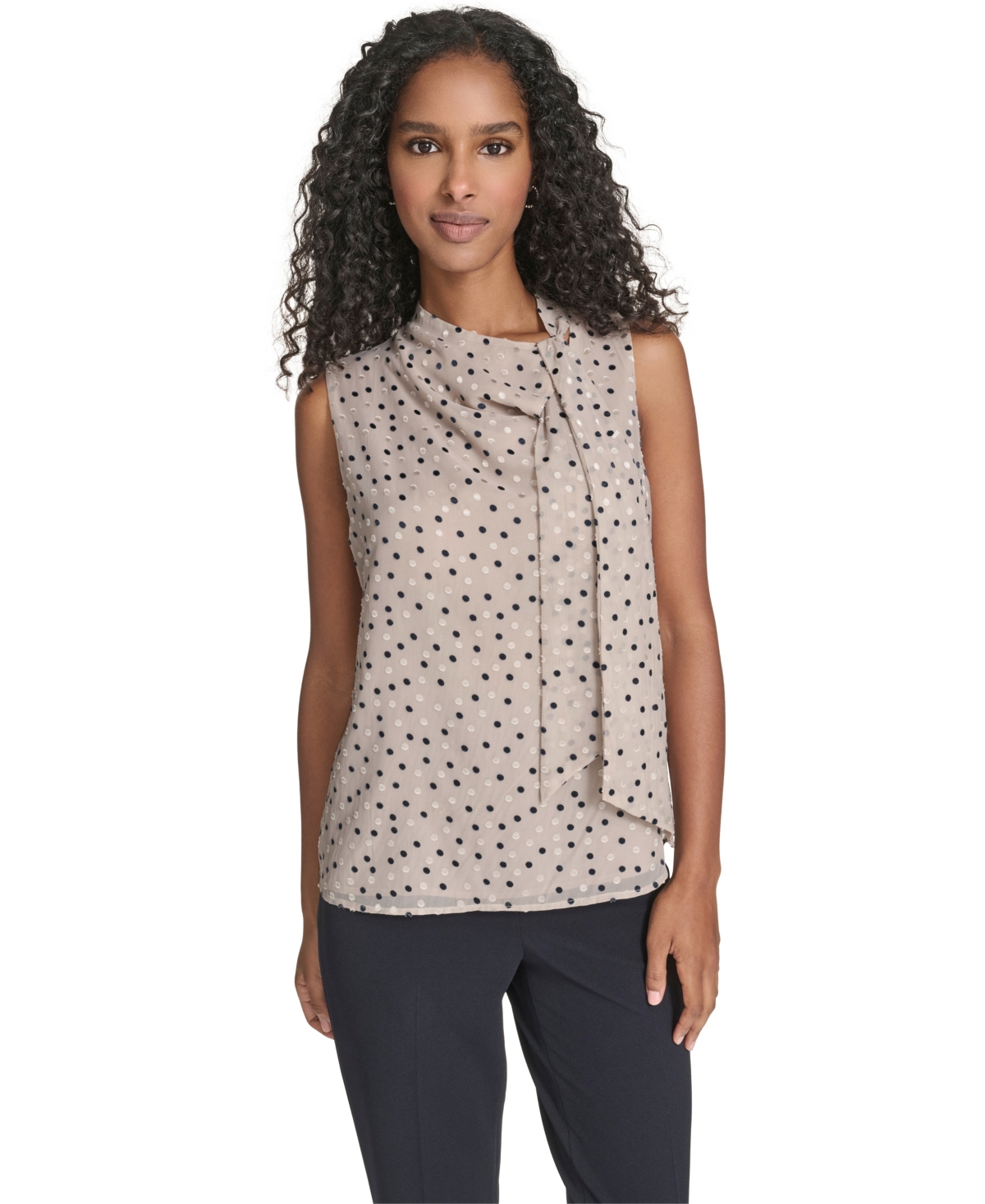 Click here for Calvin Klein Womens Textured Tie Neck Top - Oyster... prices